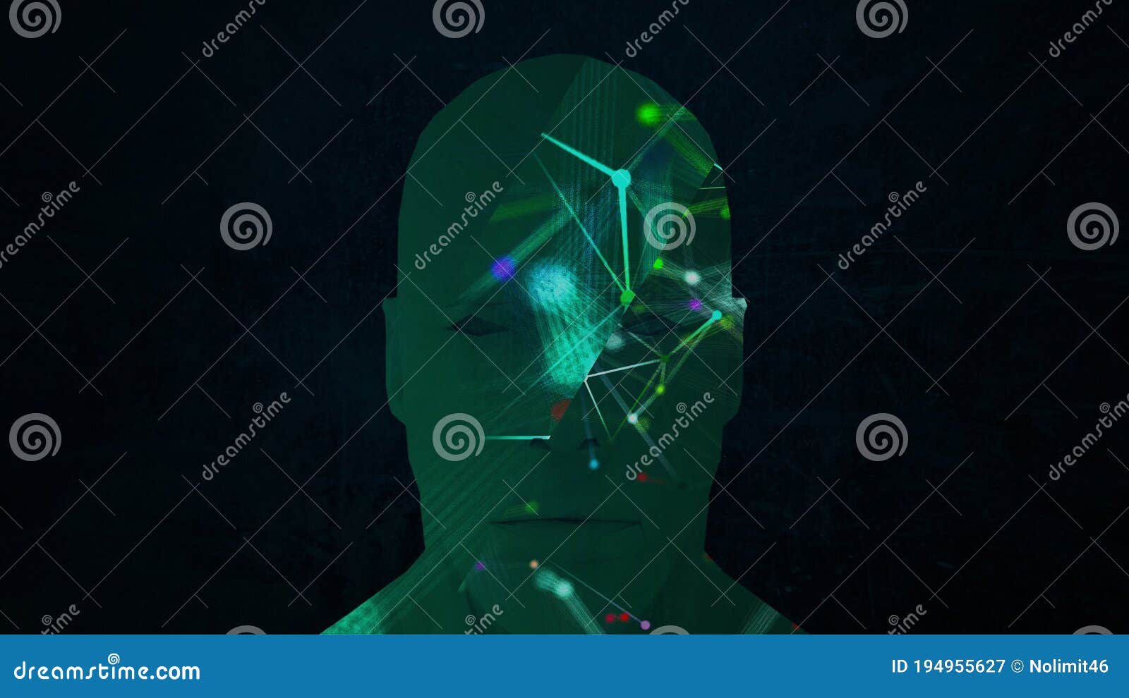 Abstract Face and Connection Dots Inside. Technology Background ...