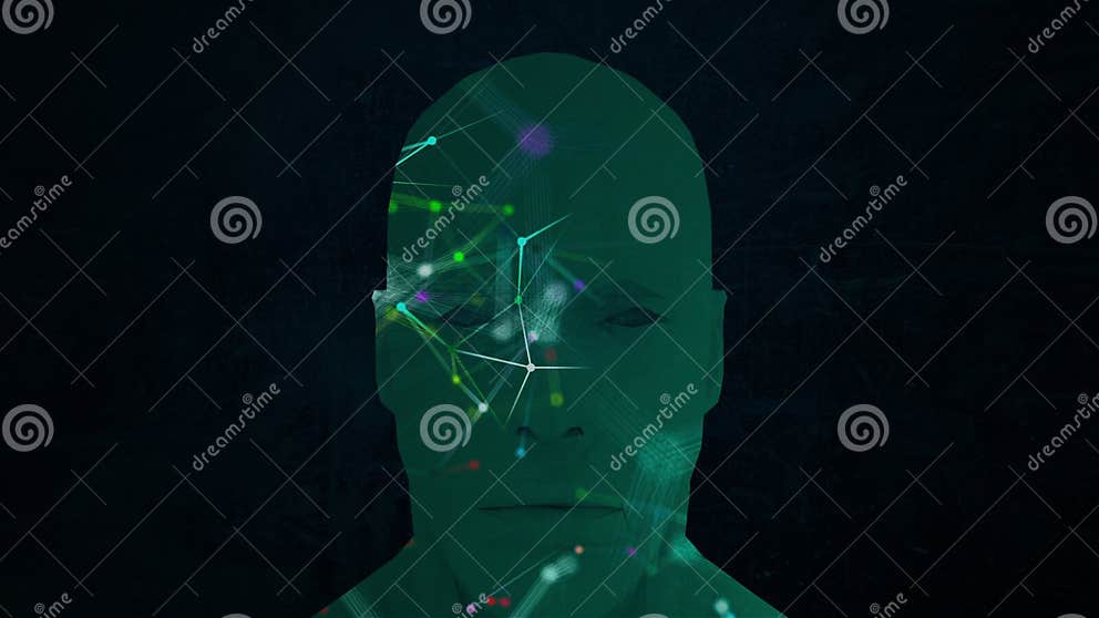 Abstract Face and Connection Dots Inside. Technology Background ...