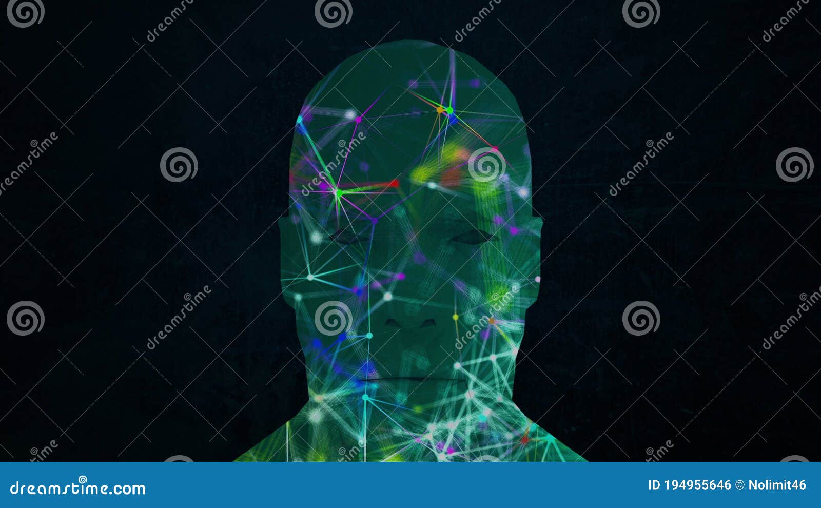 Abstract Face and Connection Dots Inside. Technology Background ...