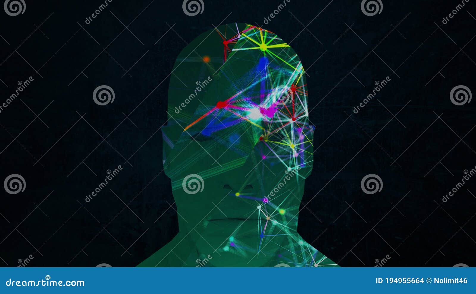 Abstract Face and Connection Dots Inside. Technology Background ...