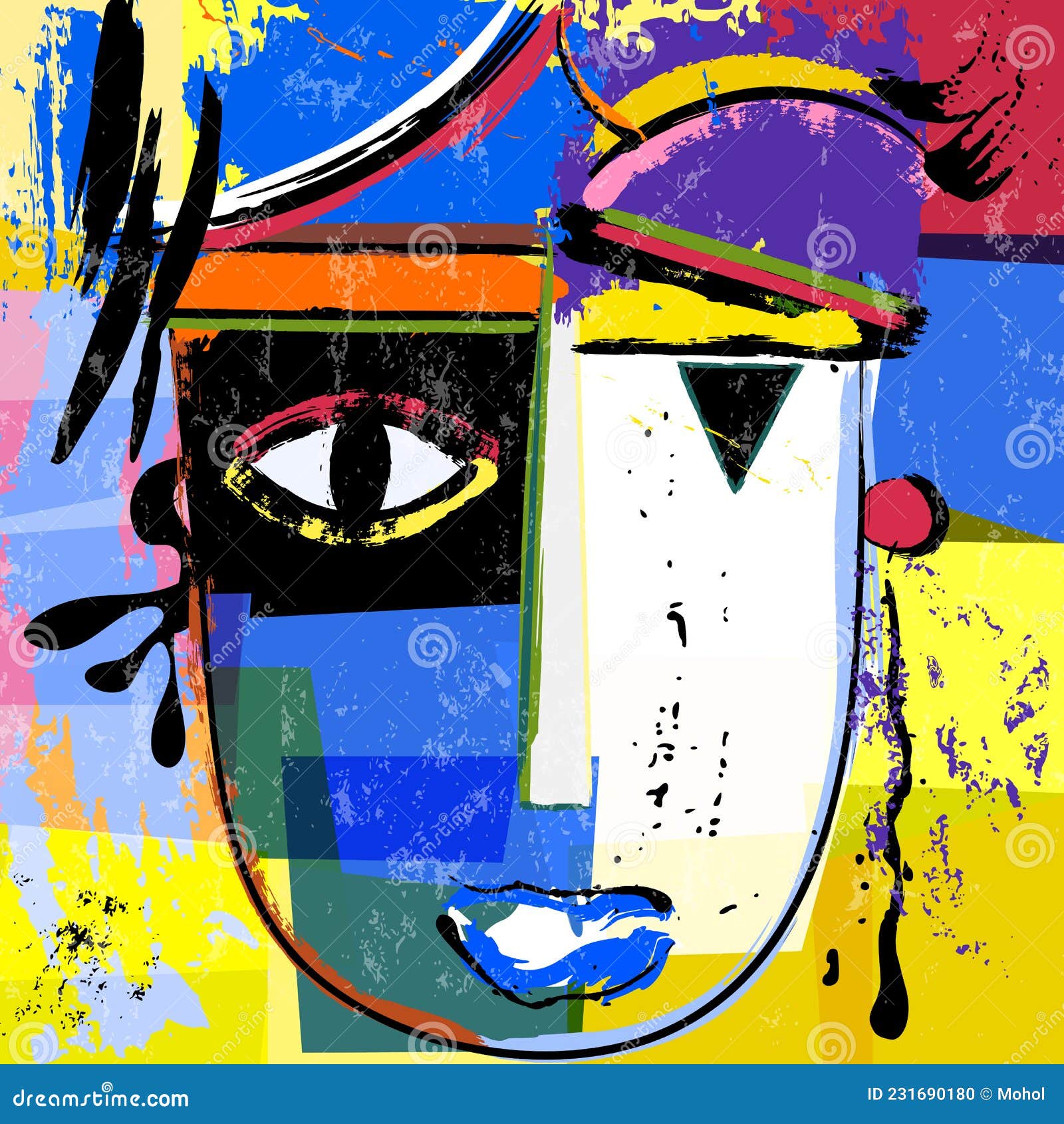 Abstract Face or Mask, with Paint Strokes and Splashes, Art Inspired ...