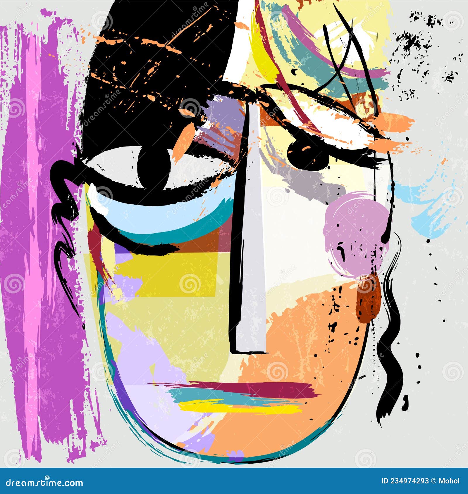 Abstract Face or Mask, with Paint Strokes and Splashes, Art Inspired ...