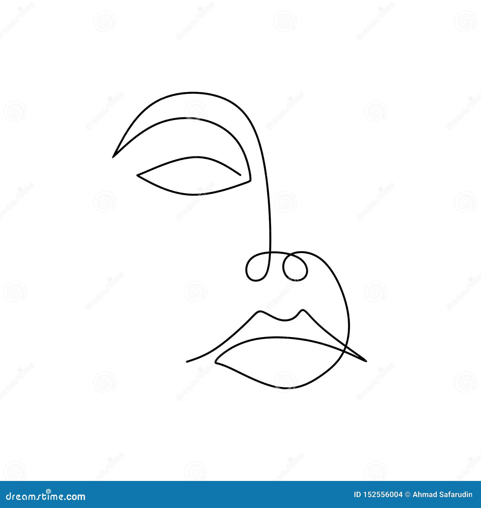 Abstract Face One Line Drawing Portrait Minimalistic Style Stock