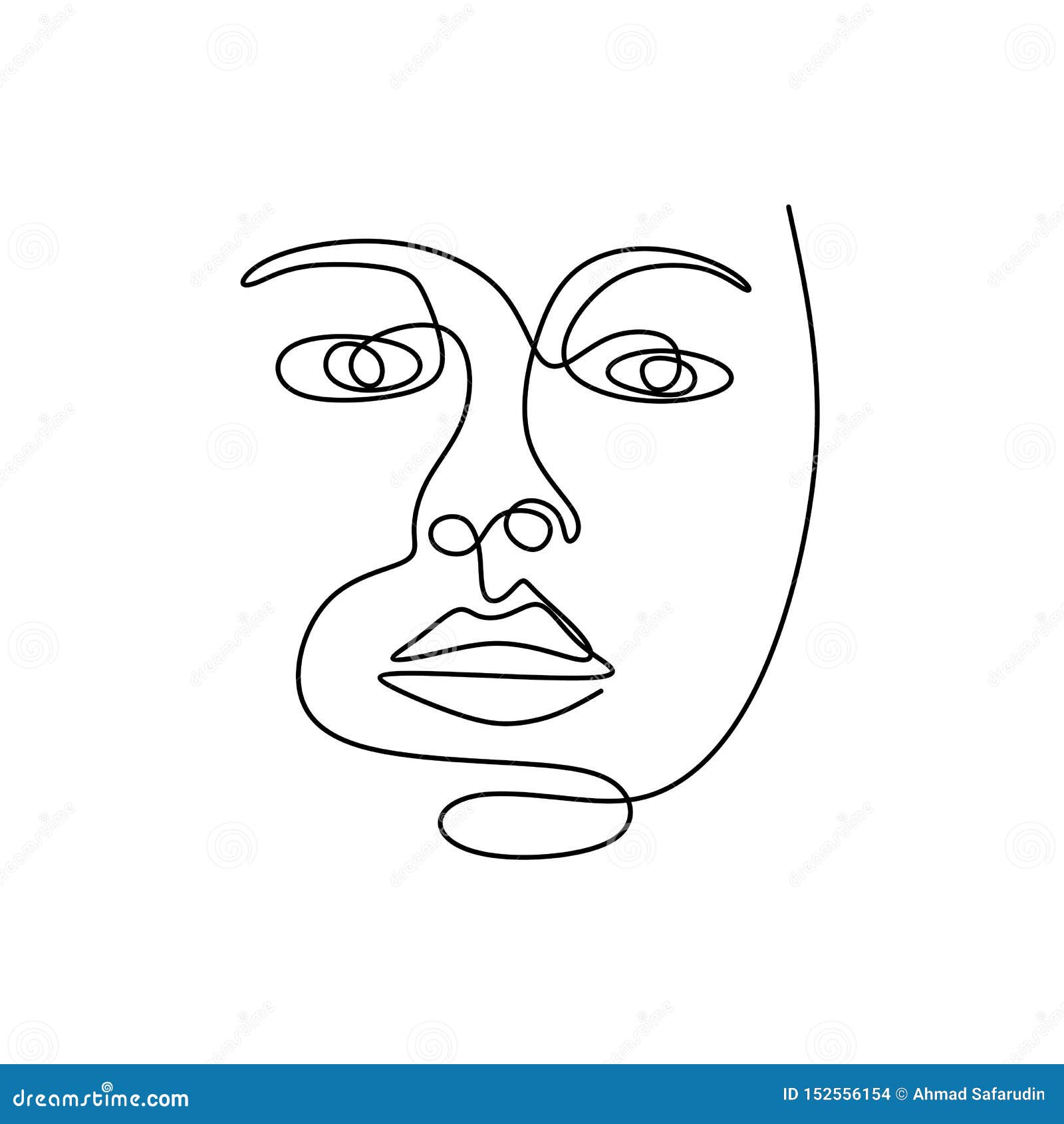 Abstract Face One Line Drawing Portrait Minimalistic Style Stock