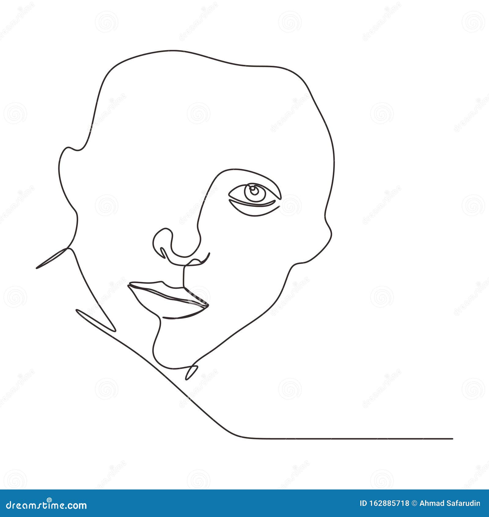Abstract Face One Line Drawing Portrait Minimalistic Style Continuous