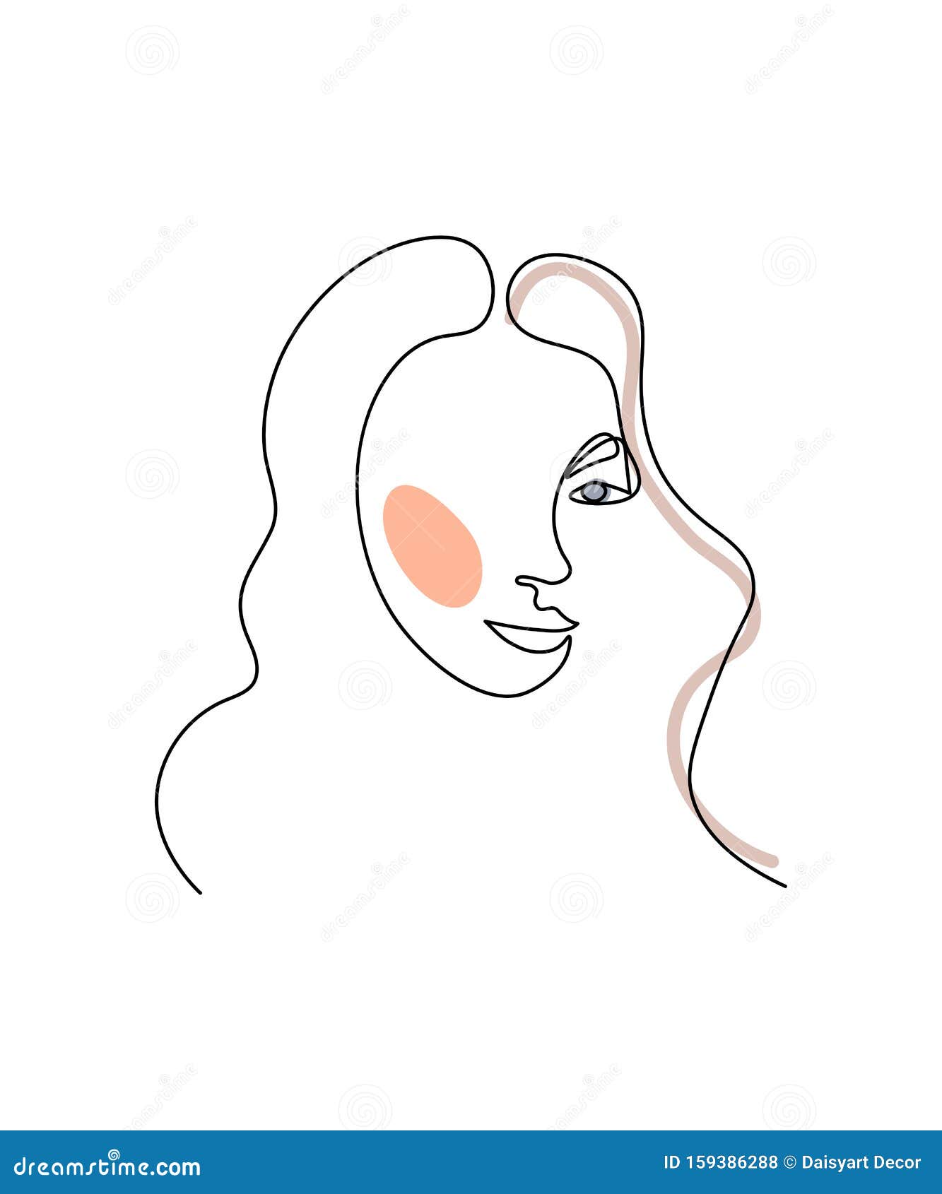 Abstract Face One Line Drawing Portrait Minimalistic Style Fine One