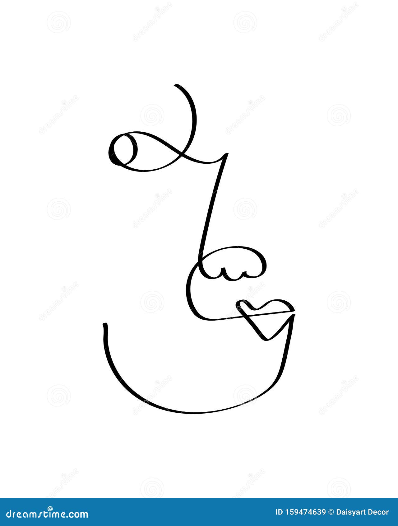 Abstract Face One Line Drawing Portrait Minimalistic Style Fine One