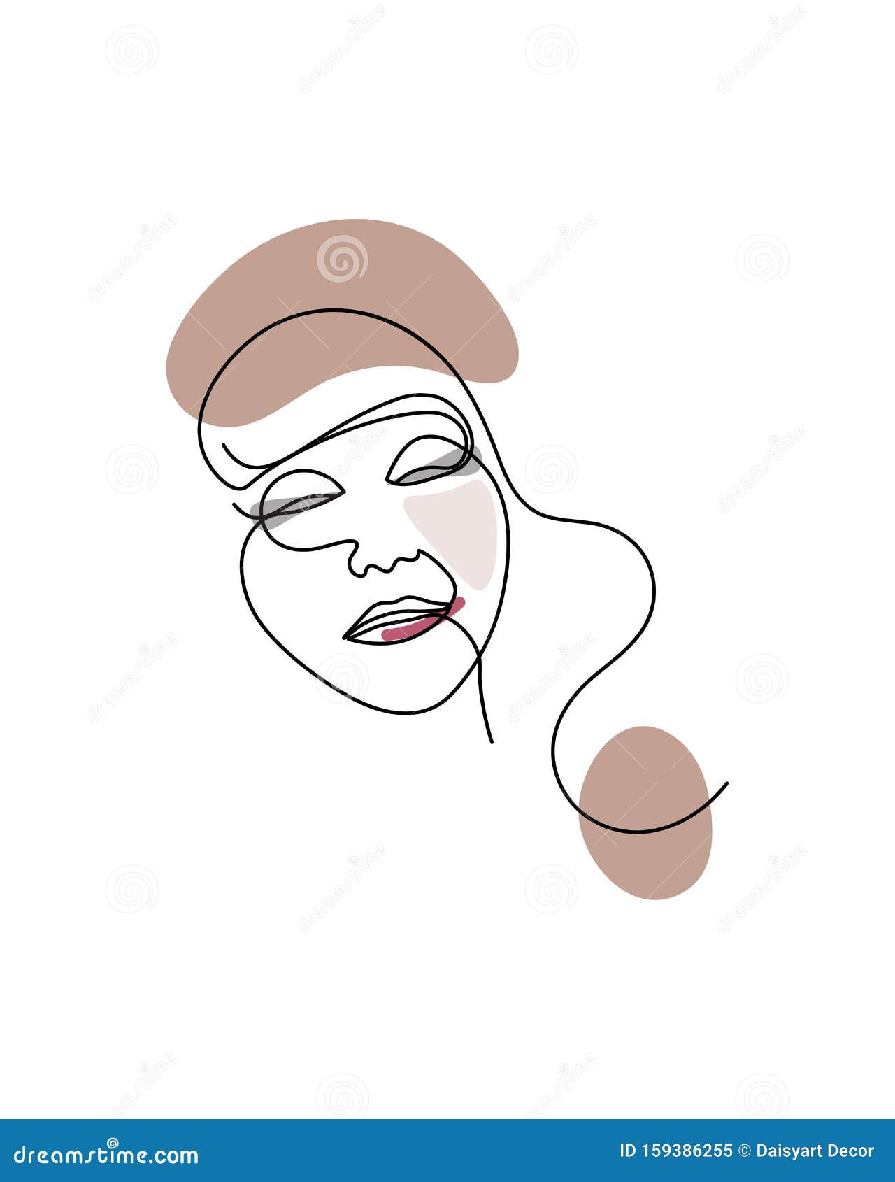 Abstract Face One Line Drawing Portrait Minimalistic Style Fine One
