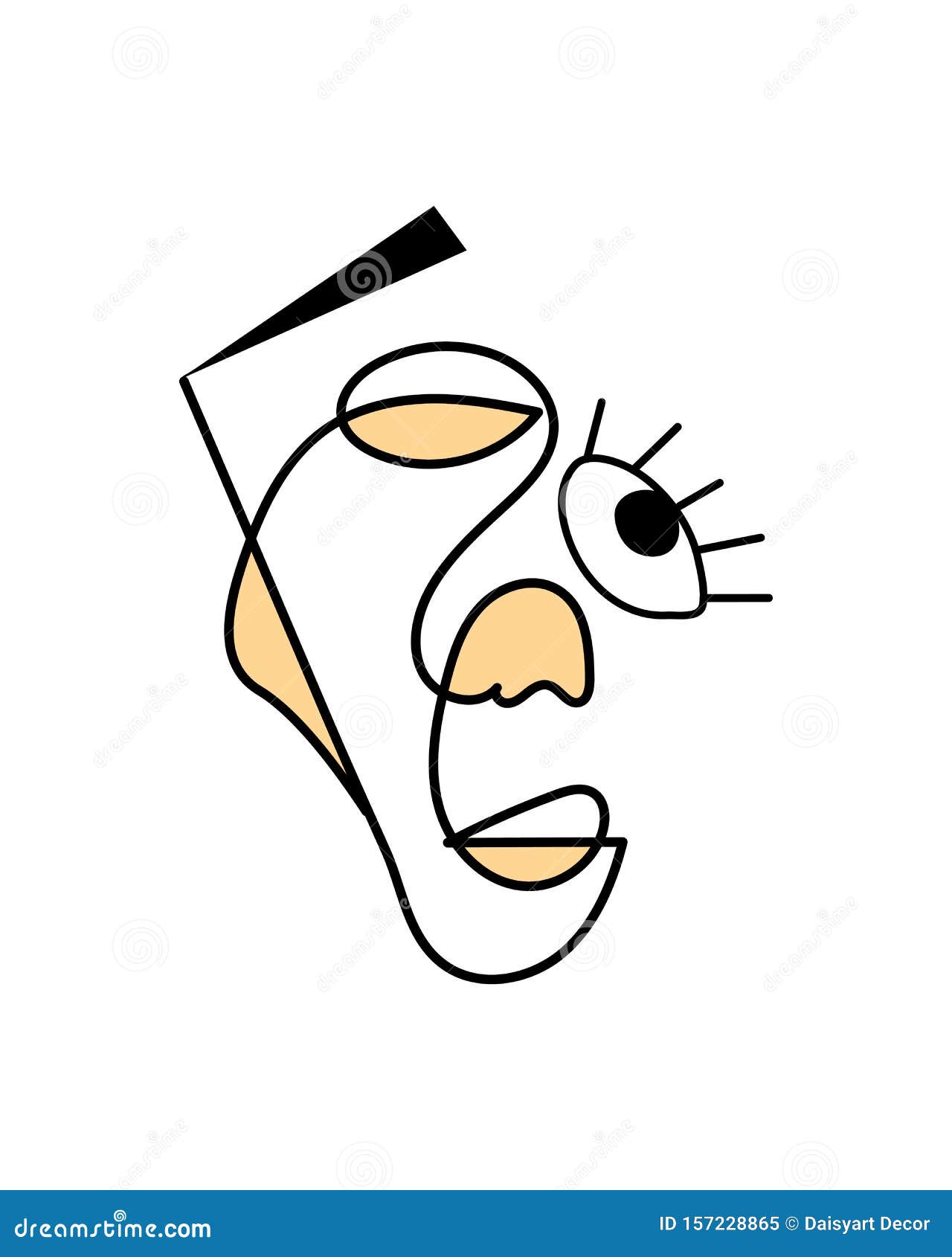 Abstract Face One Line Drawing Portrait Minimalistic Style Fine One