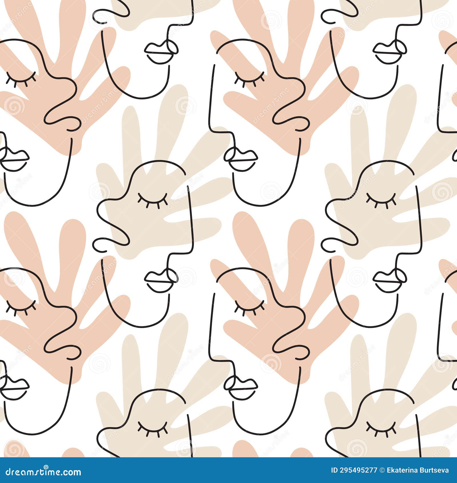 Abstract Face Seamless Pattern One Line Background Stock Vector ...