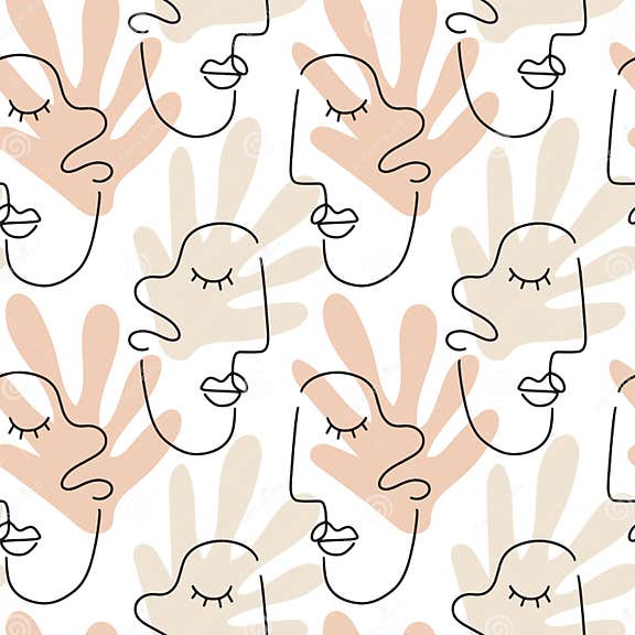 Abstract Face Seamless Pattern One Line Background Stock Vector ...