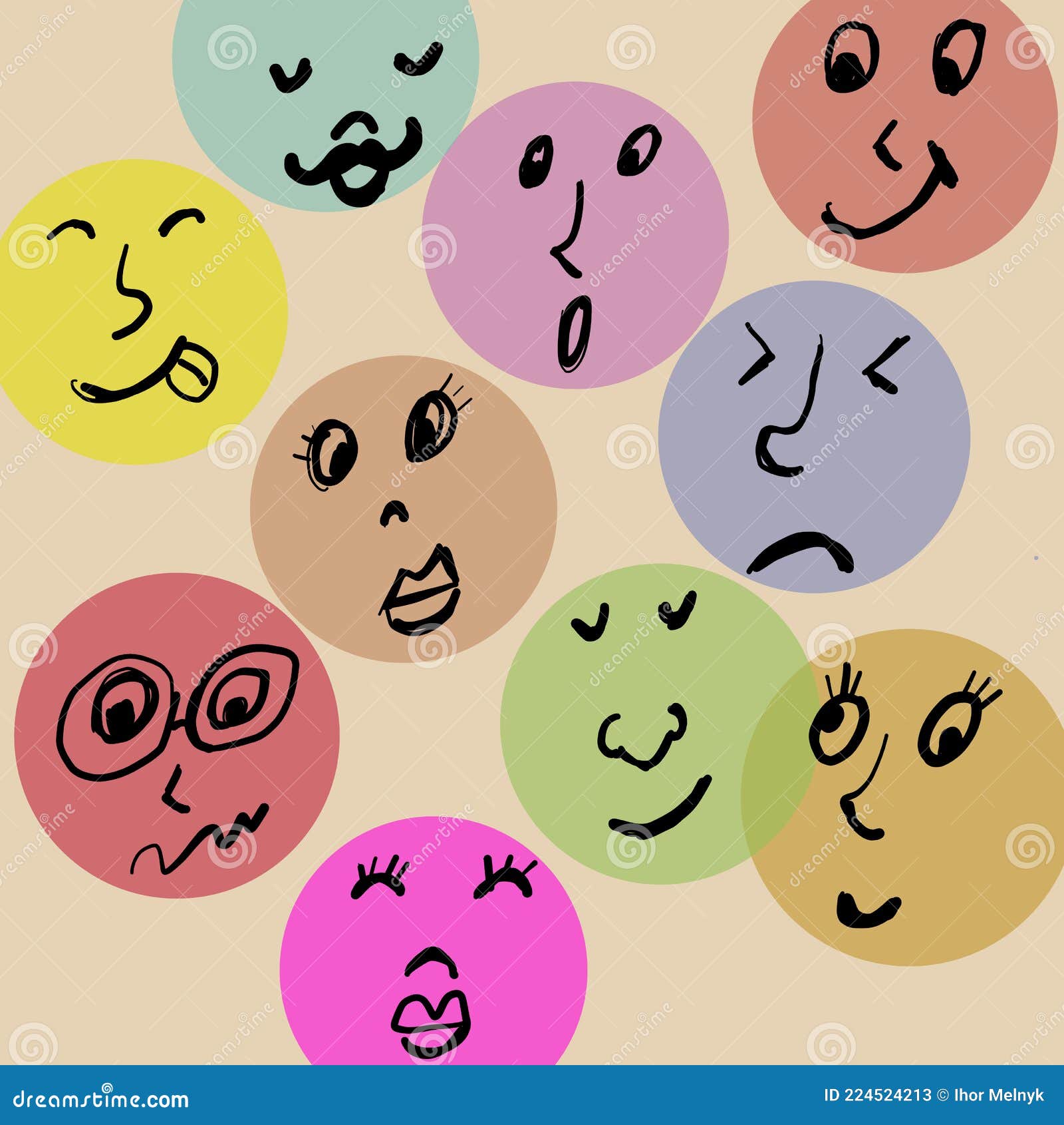 Abstract Faces Doodle Round Stock Vector - Illustration of head, cute ...