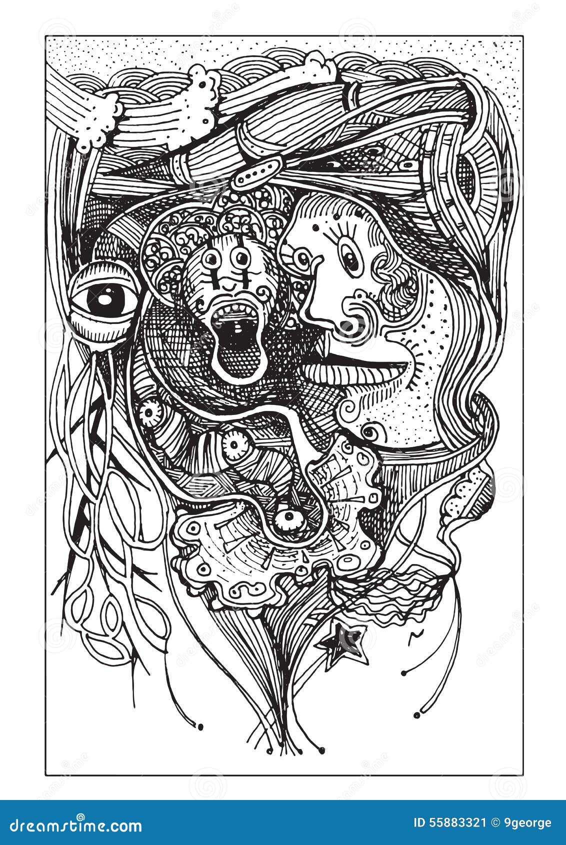 Abstract Faces Ghosts Hand Drawn Style.Vector Illustration. Stock ...