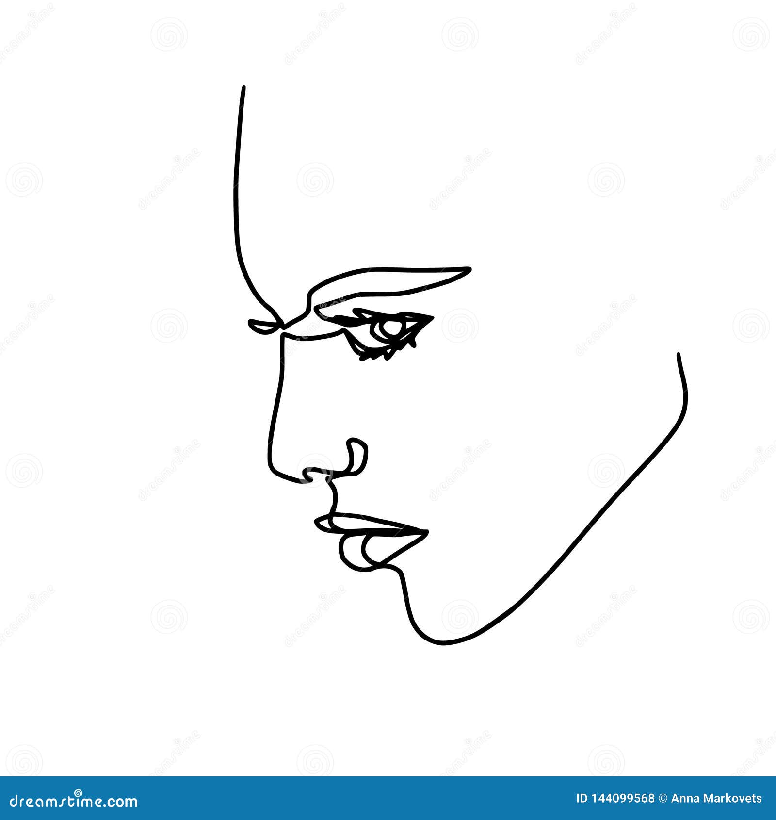 Abstract Face One Line Drawing Beauty Woman Portrait Isolated On White