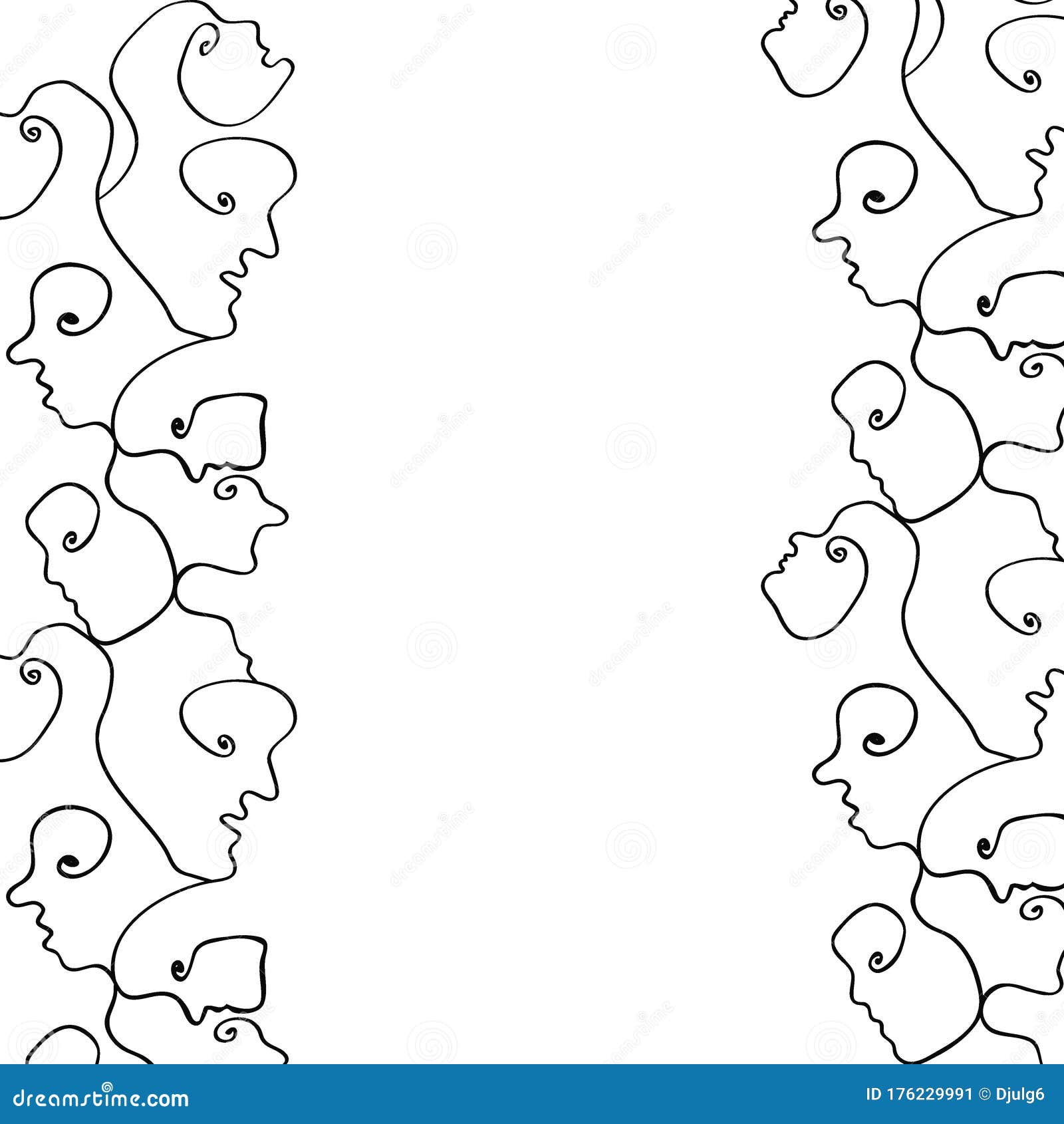 Abstract Faces of People in One Line. Modern Poster with Linear Border ...