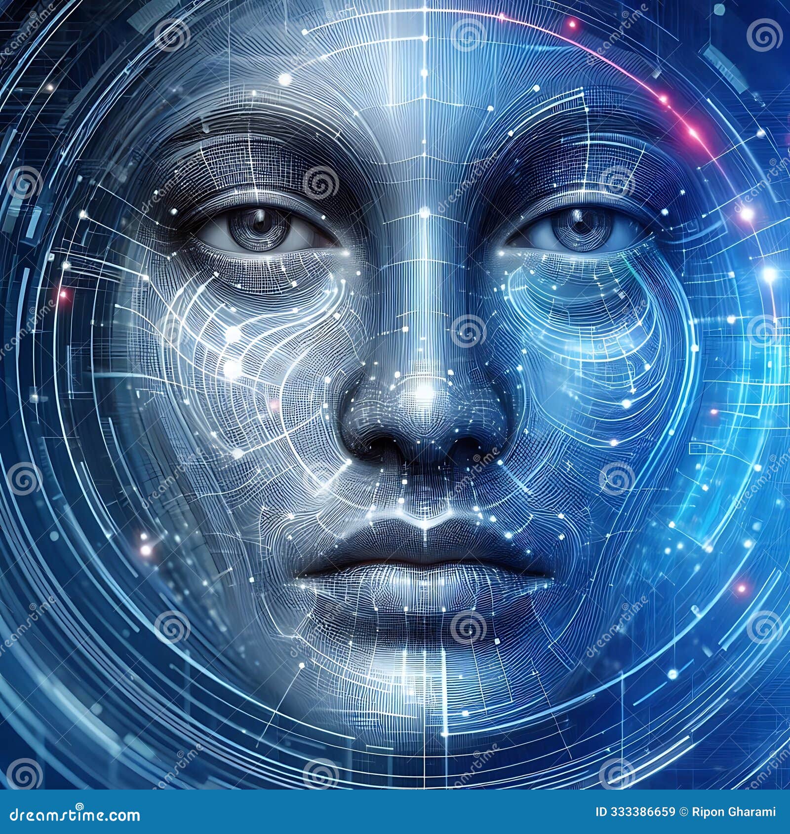 Abstract Facial Recognition Blue Background Stock Illustration ...