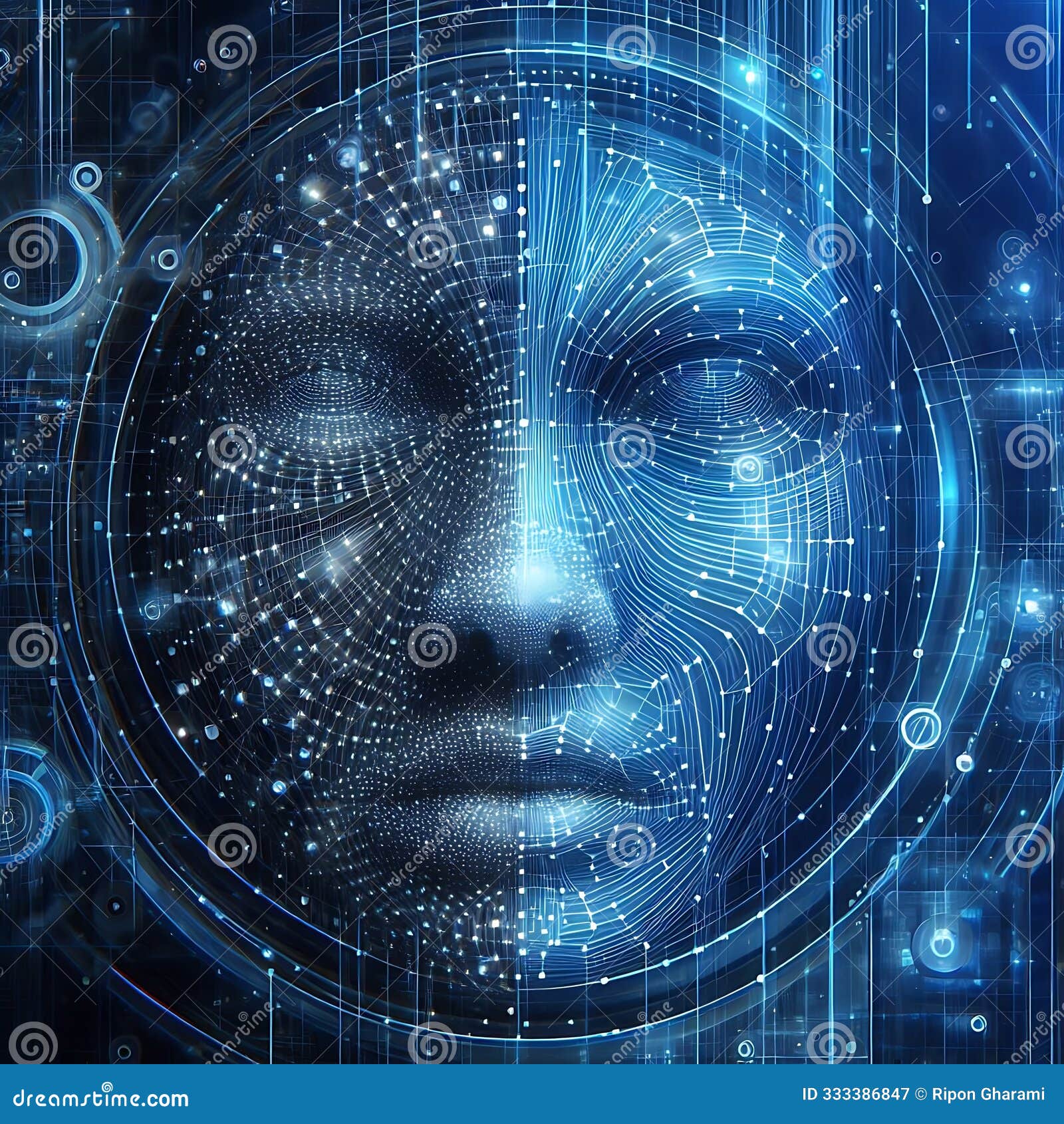 Abstract Facial Recognition Blue Background Stock Image - Image of ...