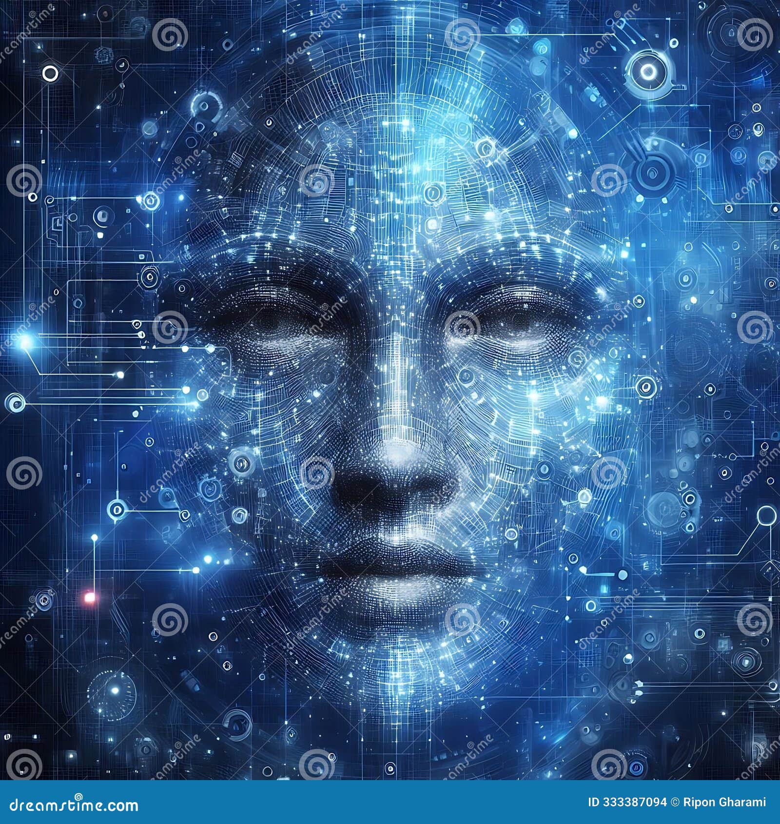 Abstract Facial Recognition Blue Background Stock Illustration ...