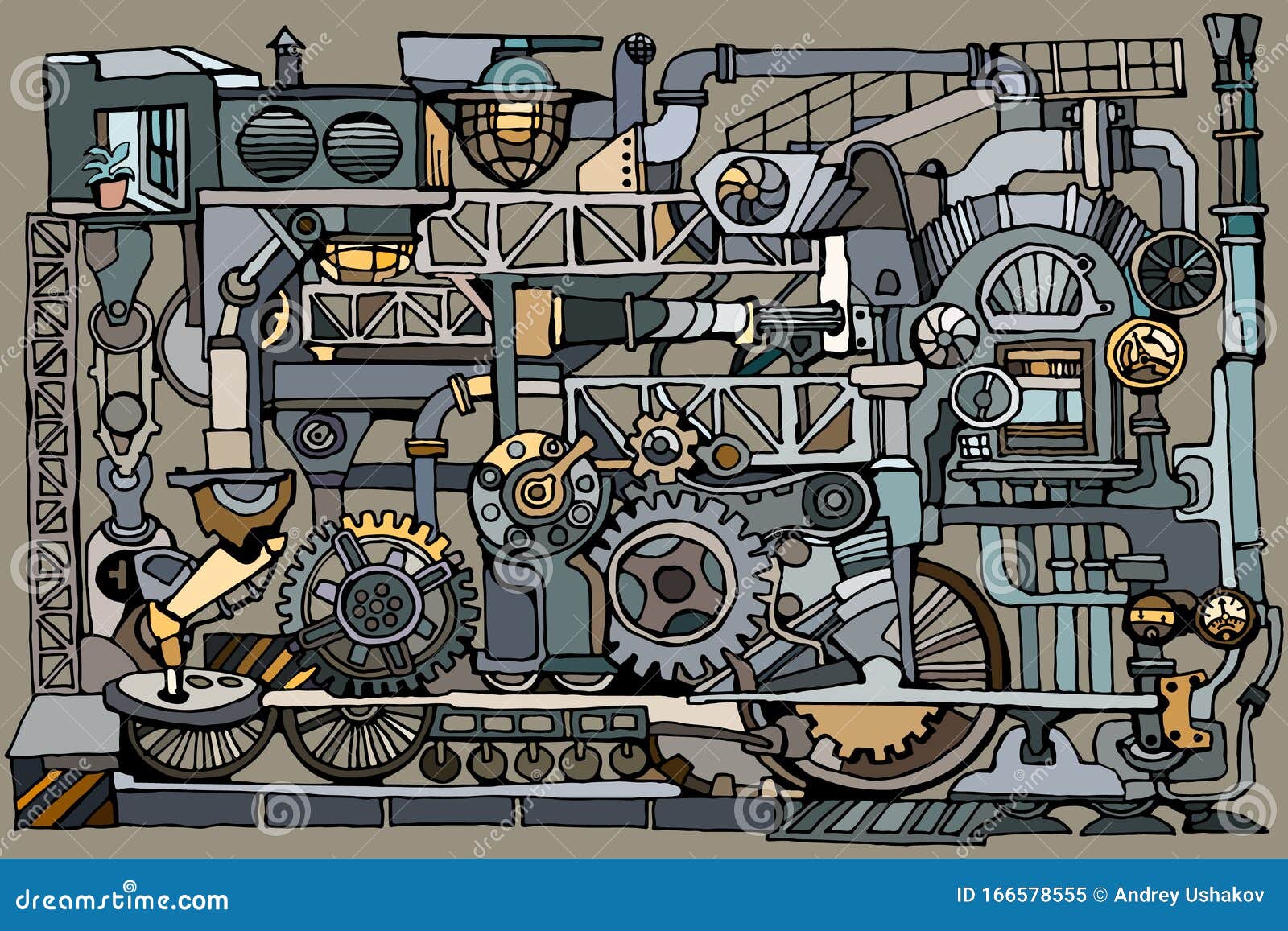Abstract Factory or Steampunk Vector Decorative Background Stock ...