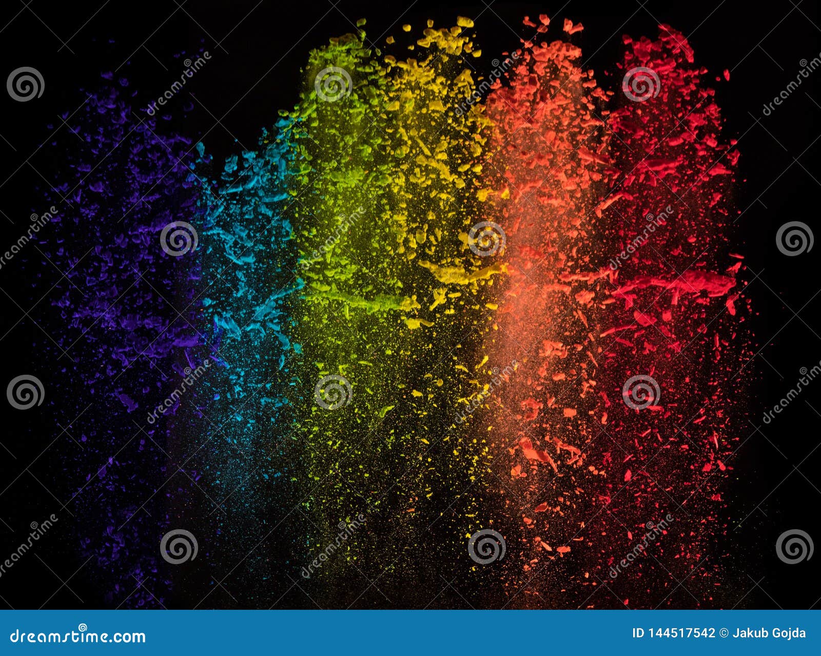 Abstract Falling Colored Powder Isolated on Black Stock Photo - Image ...