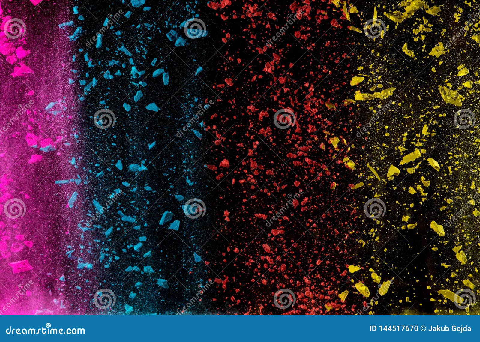 Abstract Falling Colored Powder Isolated on Black Stock Photo - Image ...