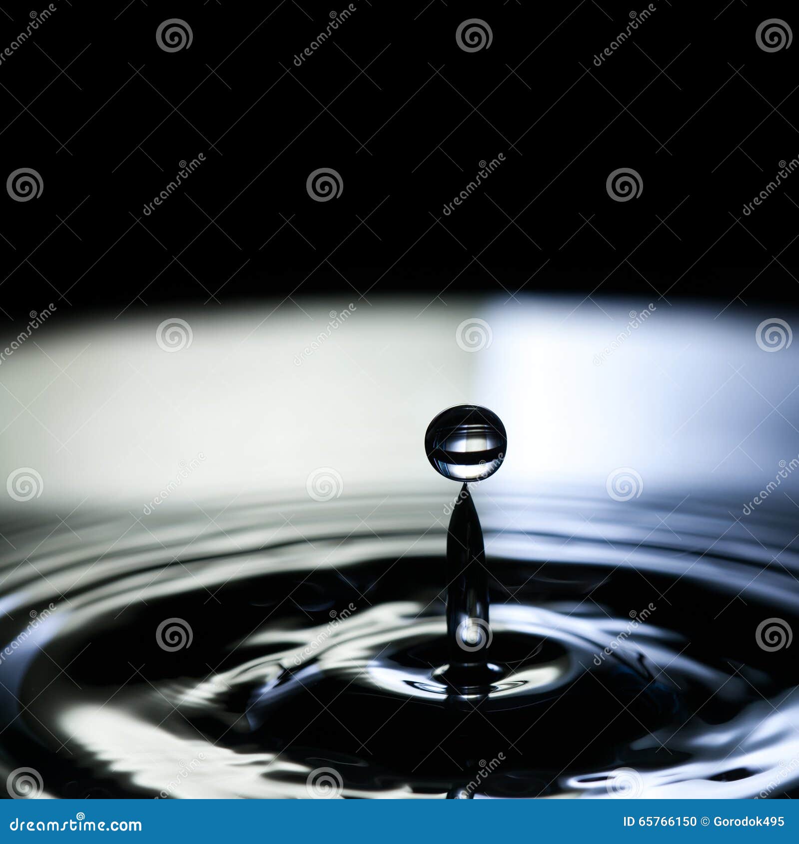 Abstract Falling Water Drop and Rings. Darkness, Light Conception ...