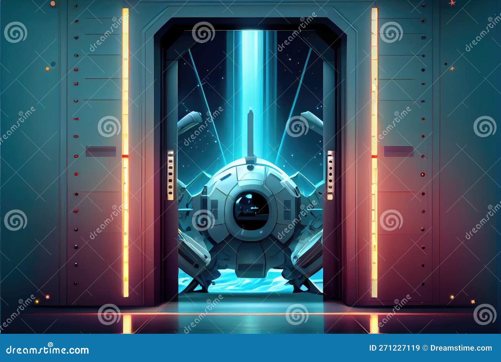 Spacecraft Gateway. Cartoon Closed And Open Spaceship Gates, Futuristic ...