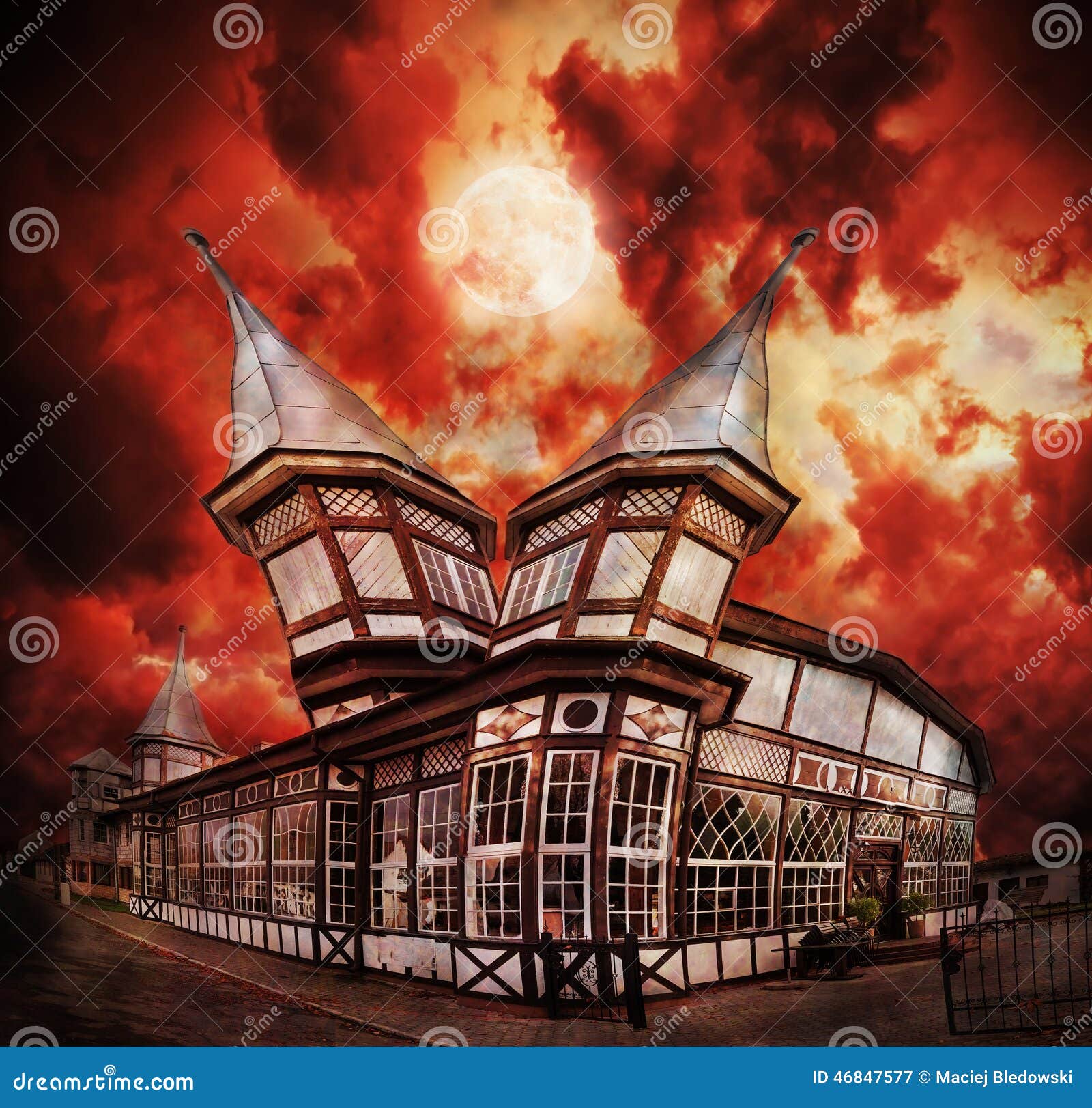 Abstract Fantasy Haunted House with Dramatic Sky. Stock Image - Image ...