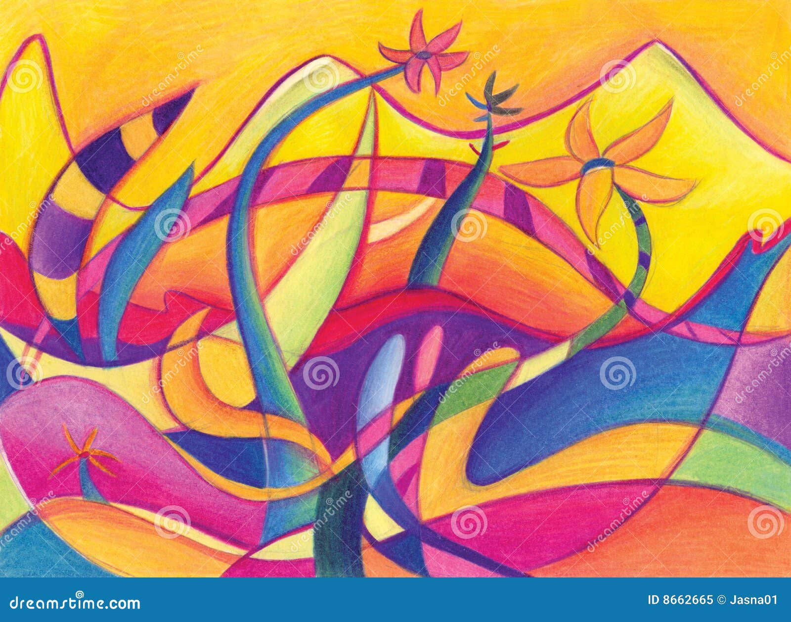 Abstract Fantasy Flower Framed By Leaves And Buds Coloring Page. Doodle ...