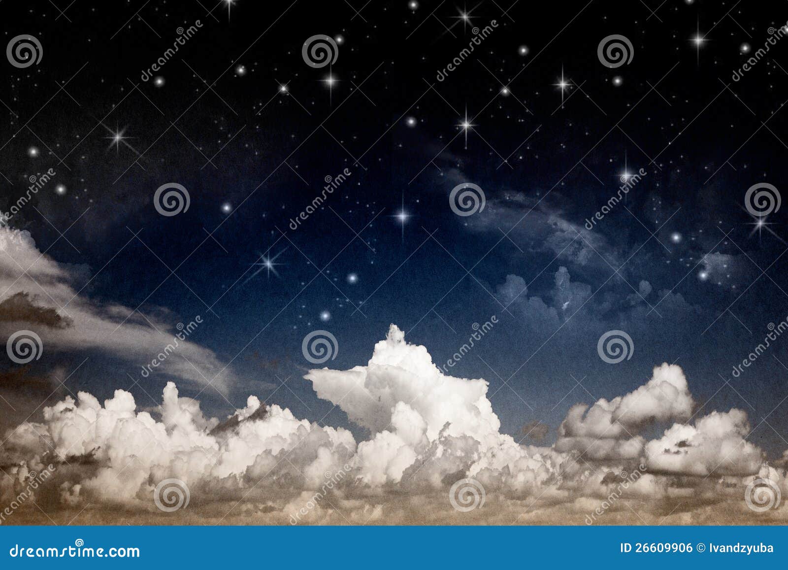 Abstract Fantasy Night Sky with Clouds and Shining Stock Photo - Image ...