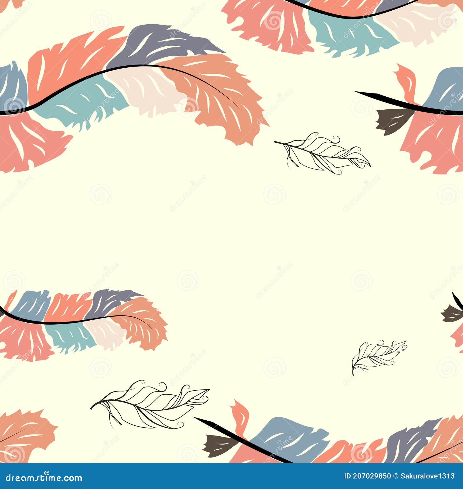 Abstract Feather Wave Decorative Pattern. Seamless Wallcovering ...