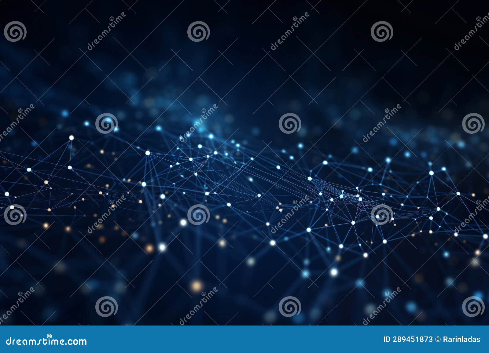 Abstract Technology Network of Blue Grid and Particles on Dark Background Stock Illustration ...
