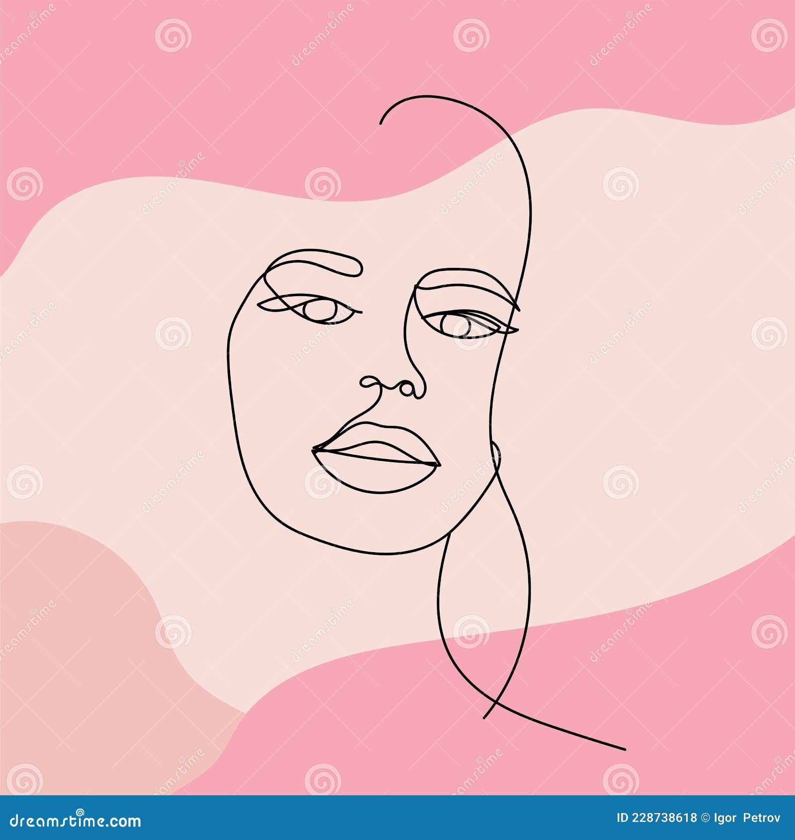 Abstract Female Portrait Continuous One Line Drawing Lovely Woman