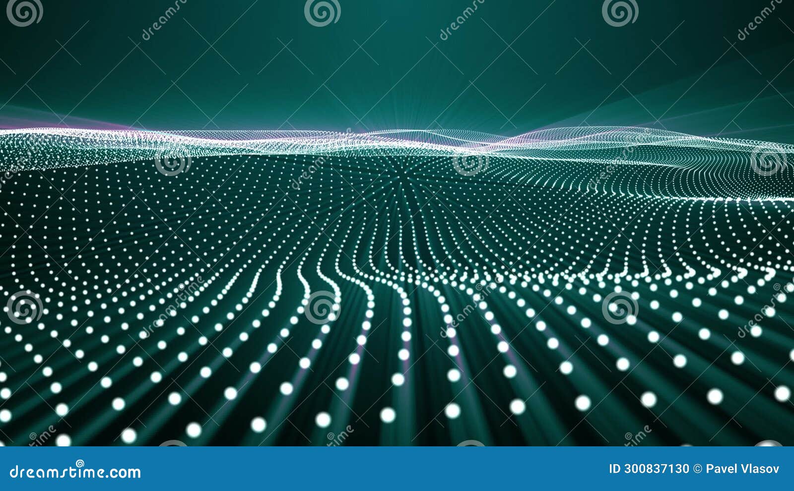 Abstract Field of Glowing Light Blue Energy Waves Made of Particles on ...