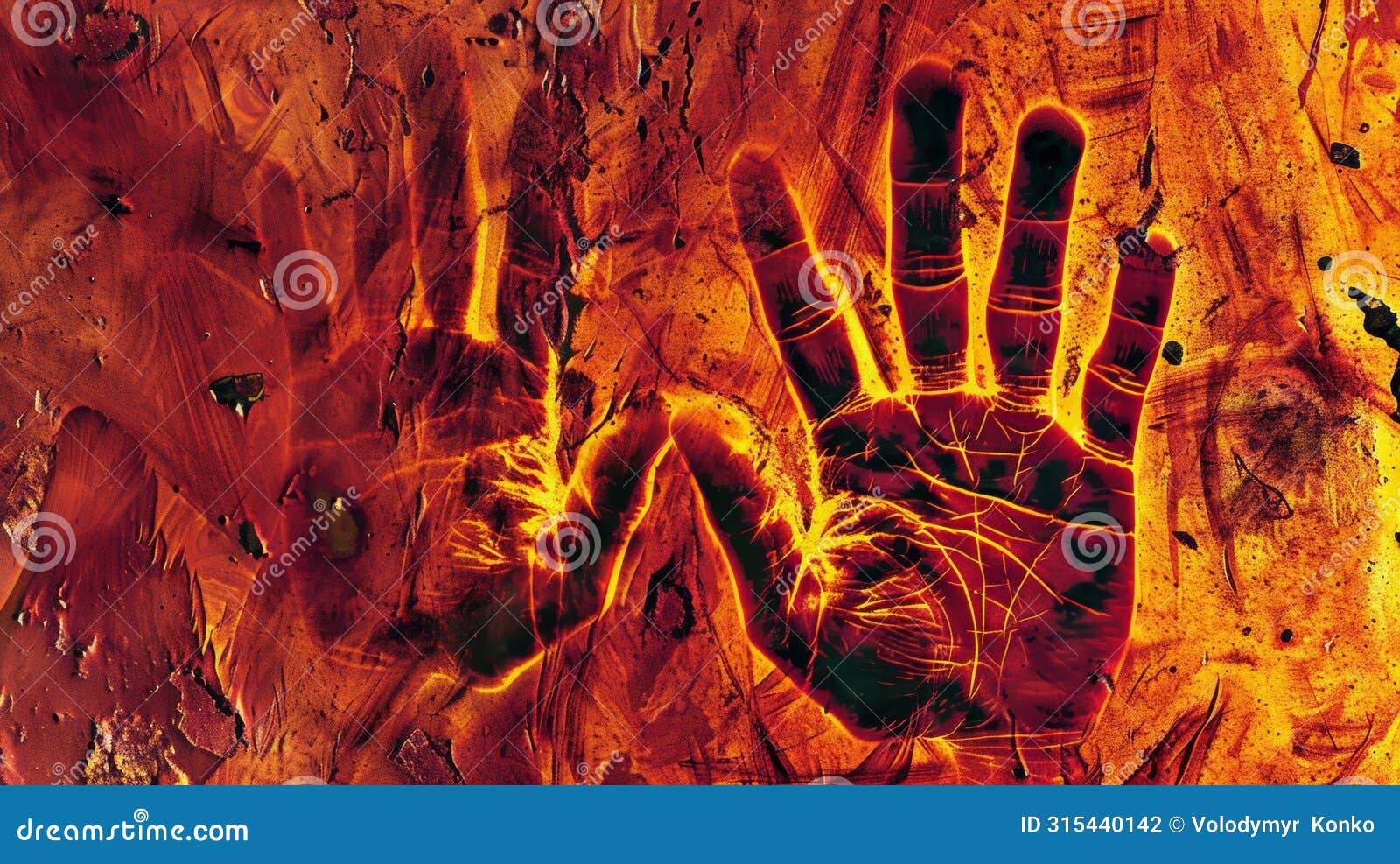 Abstract Fiery Handprint on Textured Background Stock Photo - Image of ...