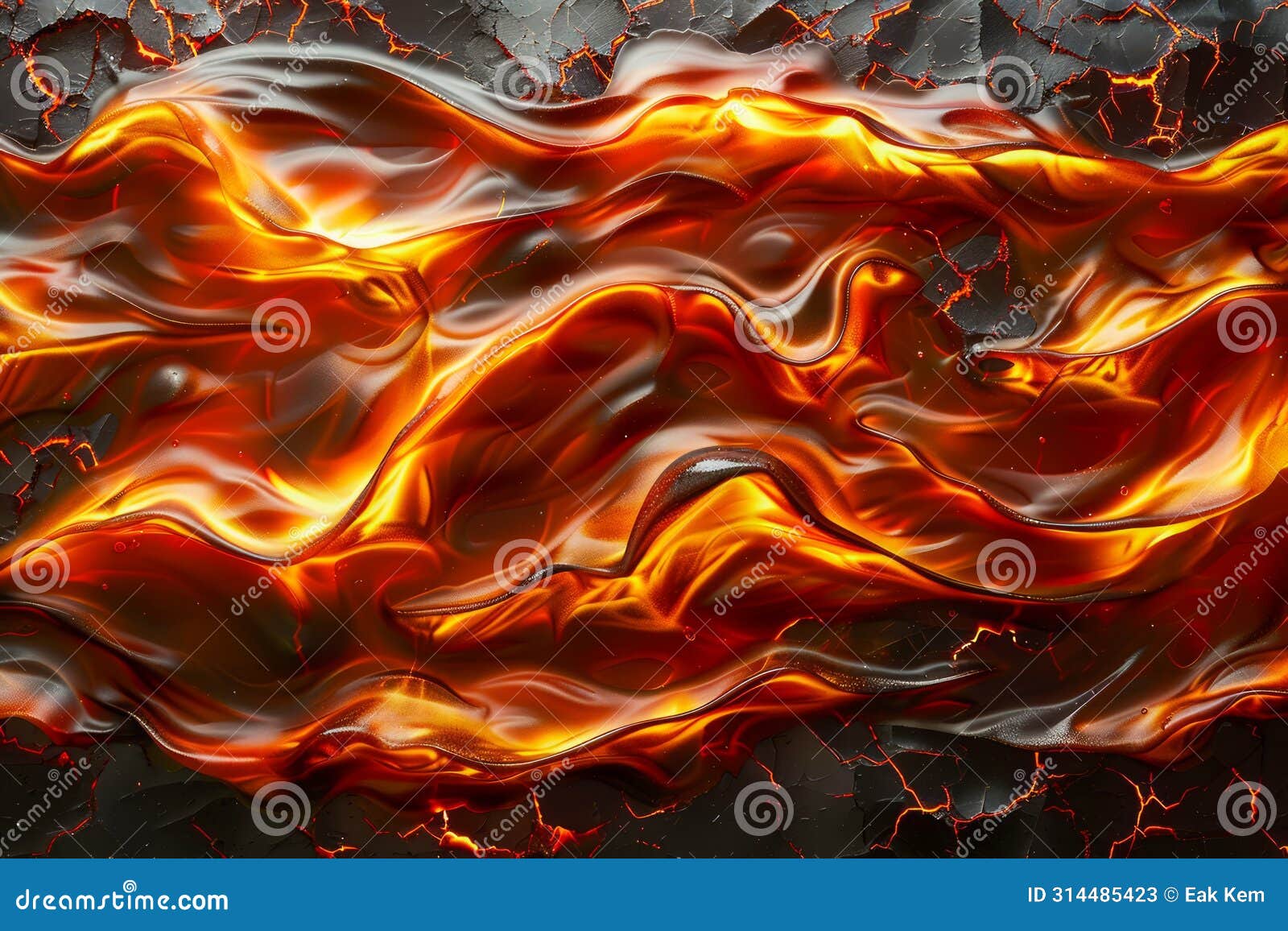 Abstract Fiery Waves Texture, Vivid Orange and Black Lava Like Patterns ...