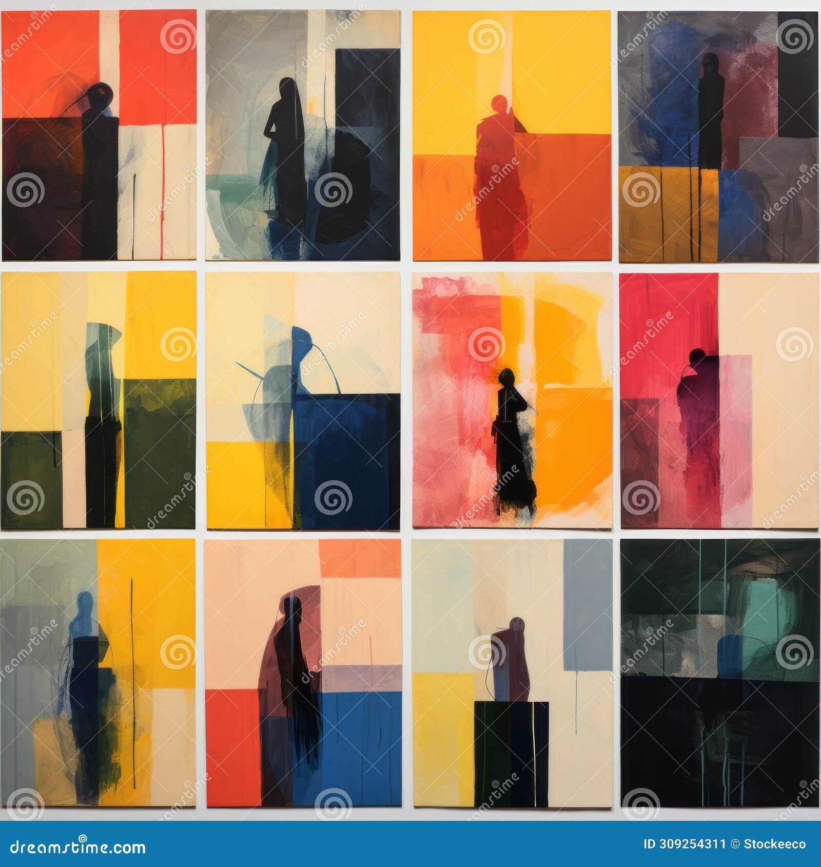 Vibrant Abstract Figuration Panels with Unique Techniques Stock ...