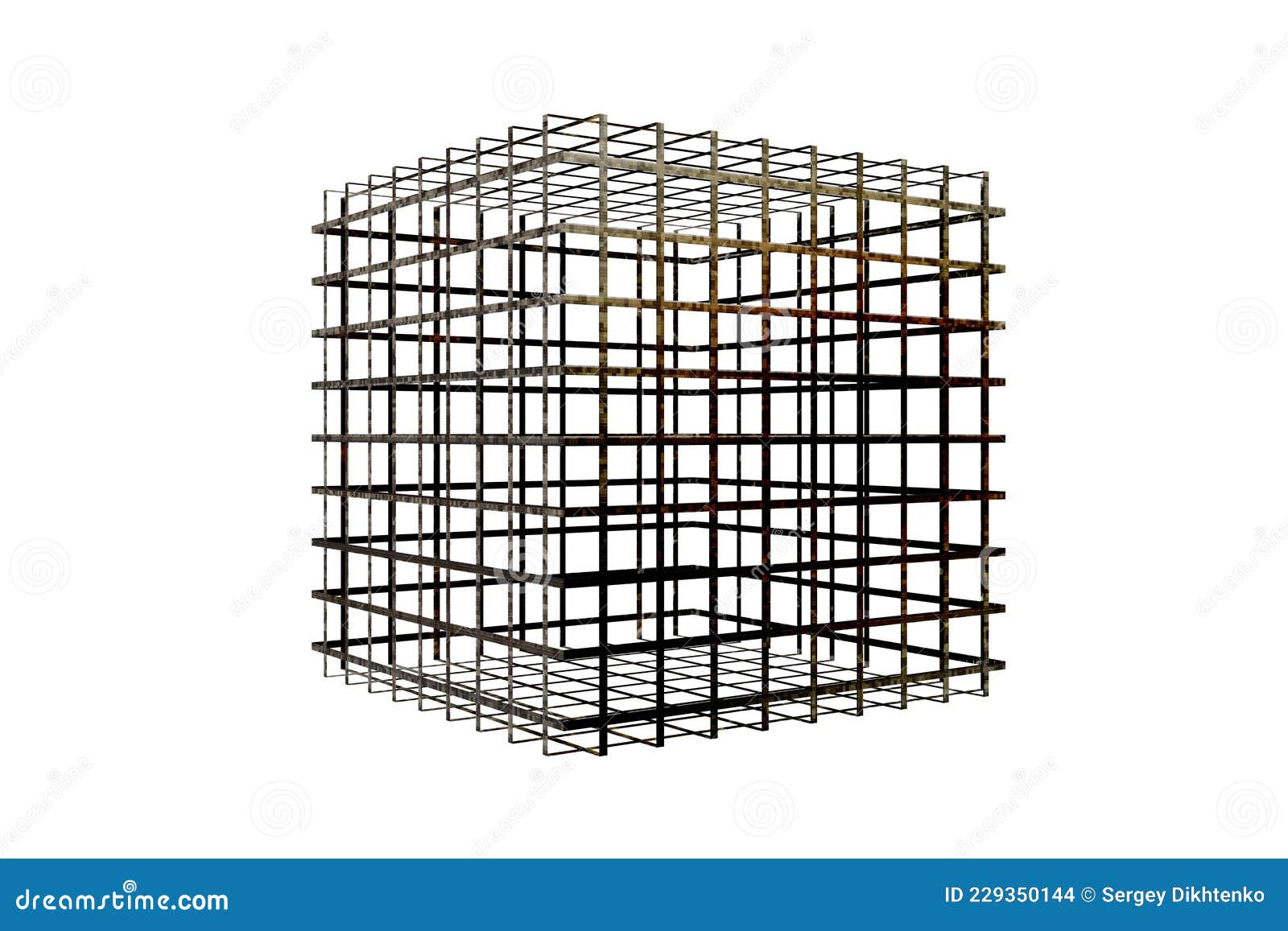 Abstract Figure Cube Metal Cage Texture White Background 3d Rendered ...