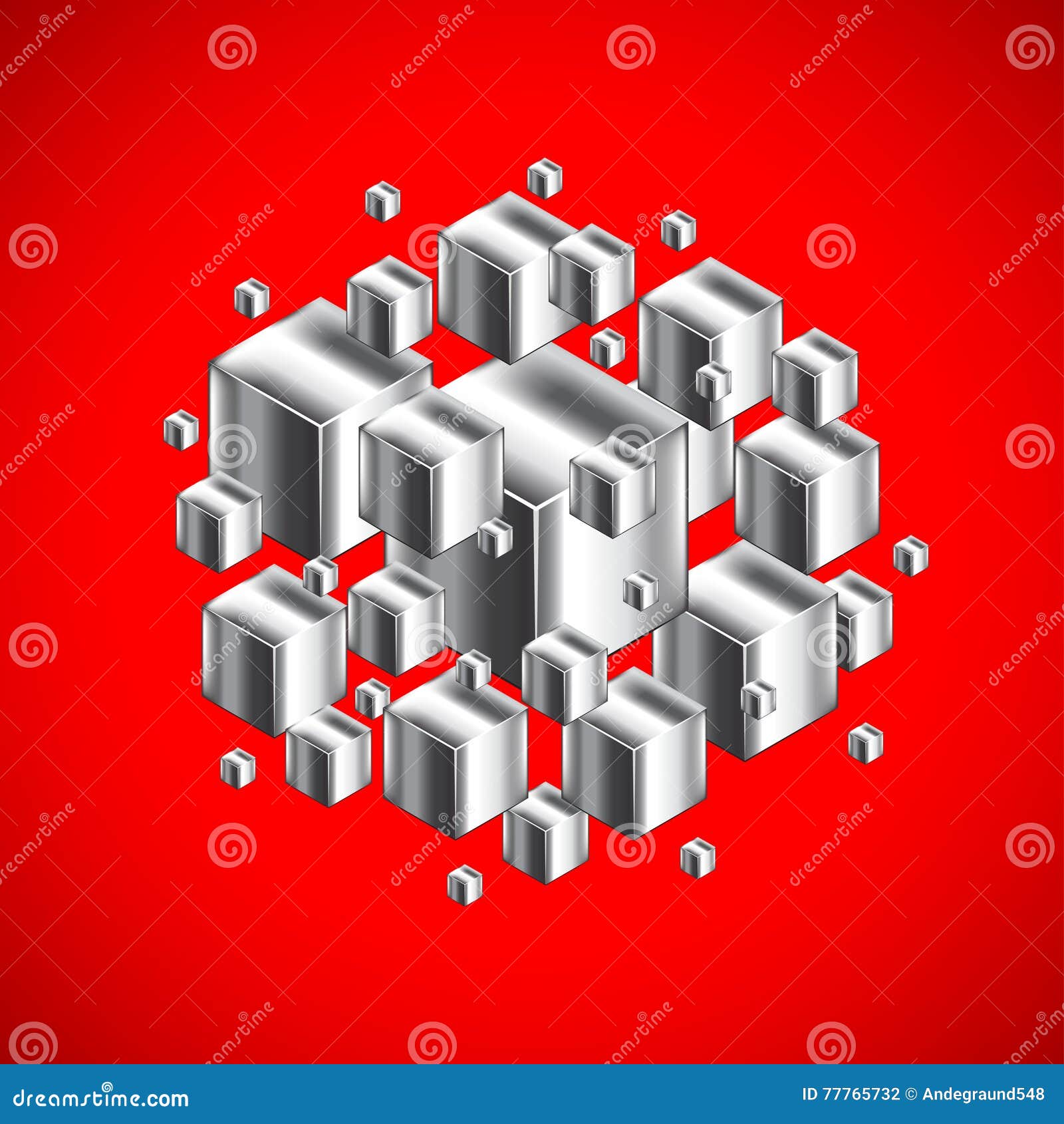 Abstract Figure from 3d Metal Cubes on Red Background Stock Vector ...