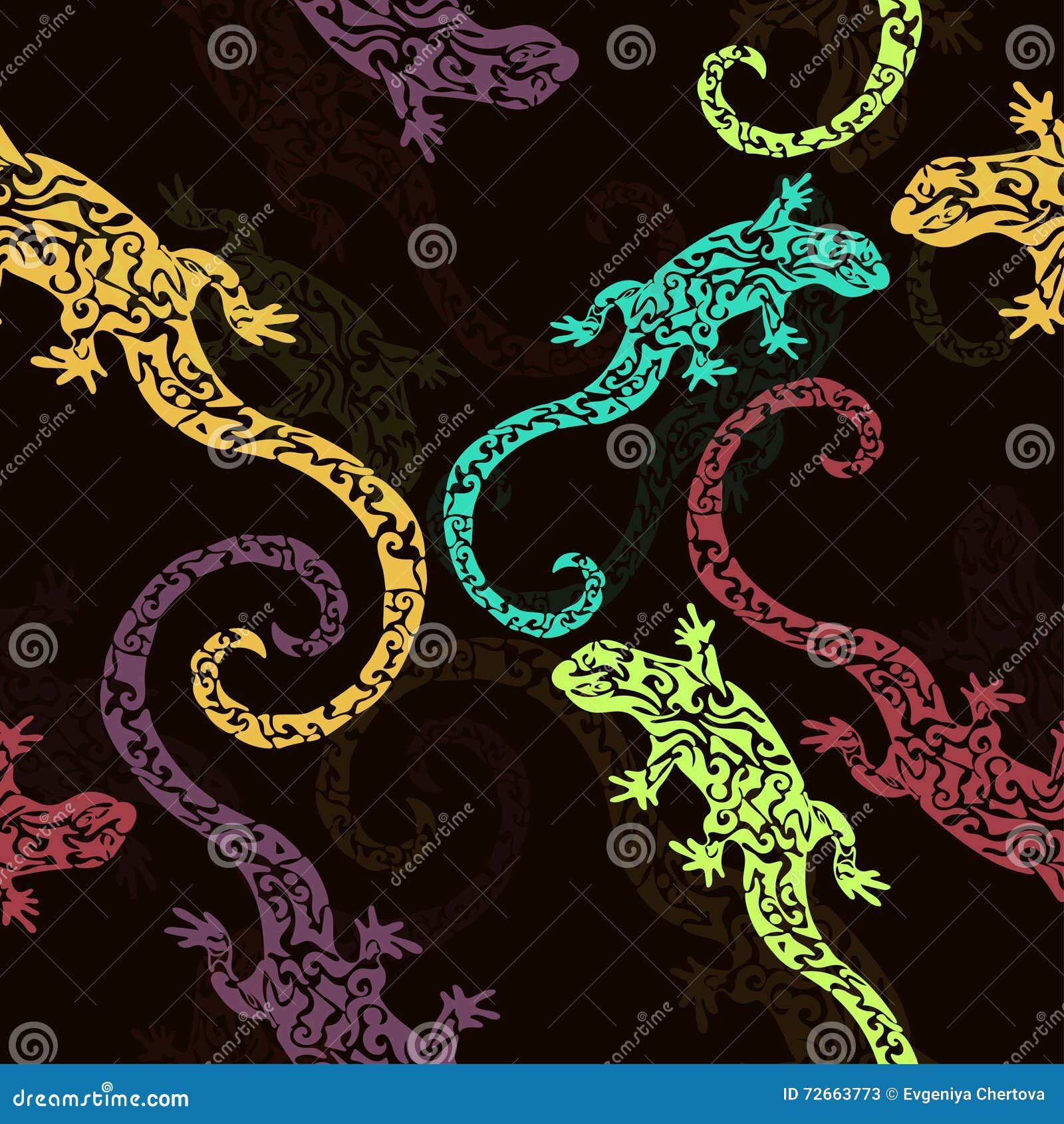Abstract Figured Lizards, Seamless Pattern, Print. Multicolored Reptile ...