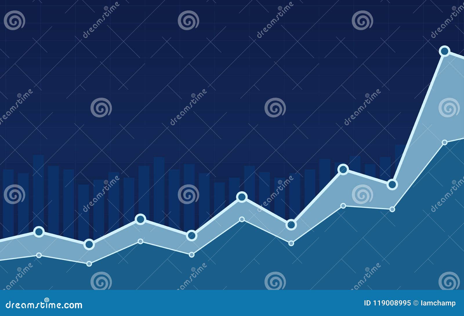 Abstract Financial Bar Chart with Uptrend Line Graph in Blue Color ...