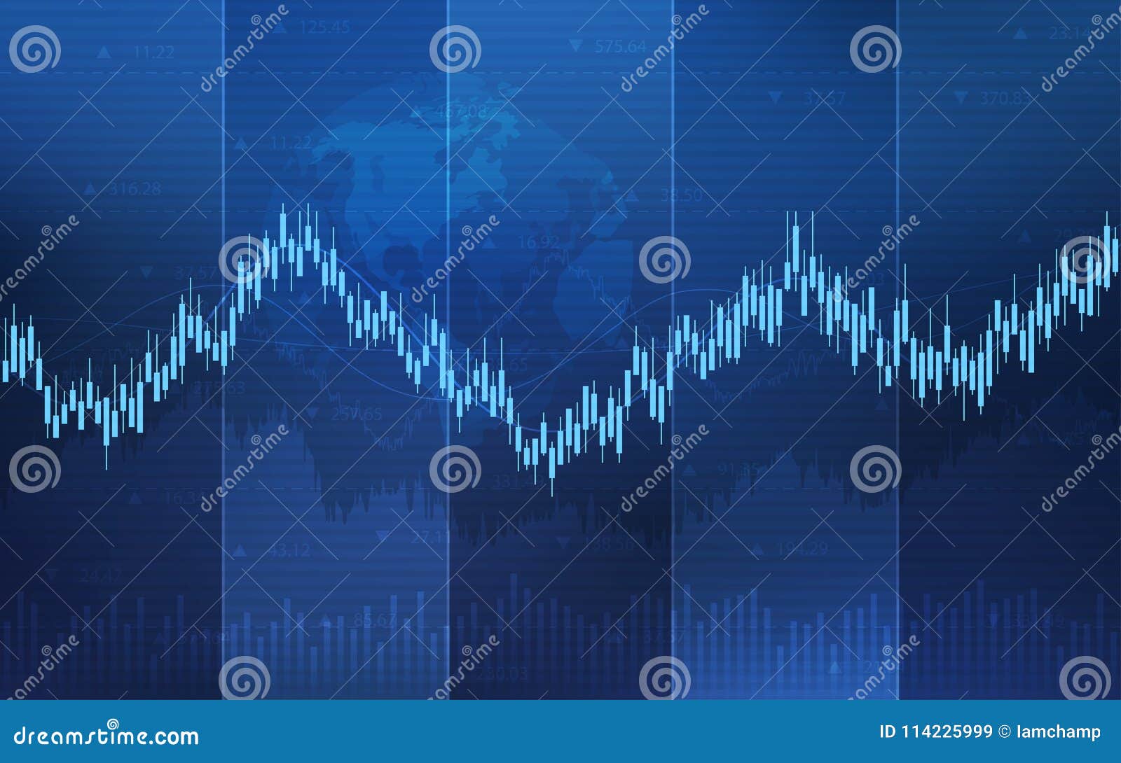 Abstract Financial Candlestick Chart With Line Graph And Global On ...