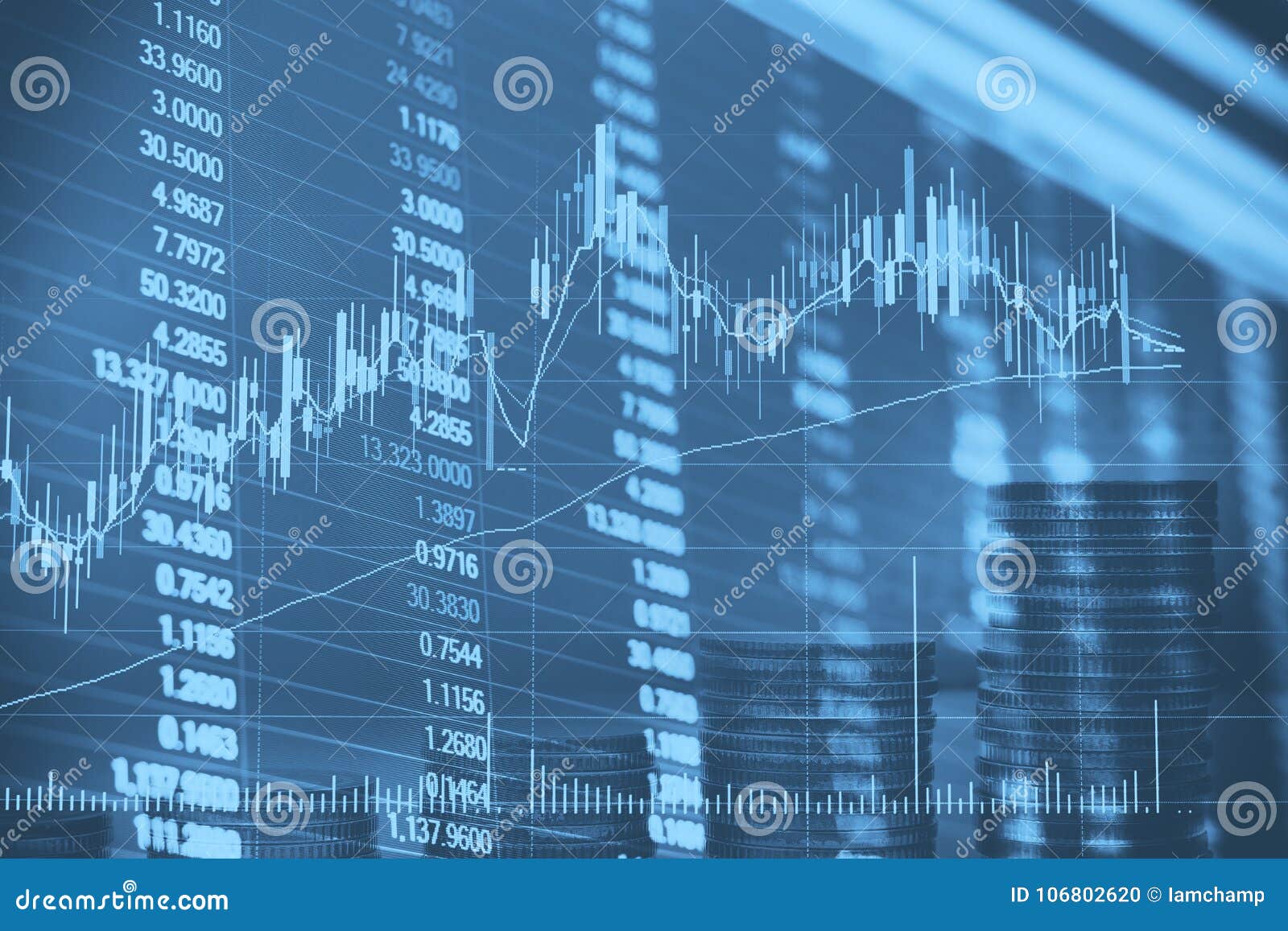 Abstract Financial Candlestick Chart With Line Graph And Stock Numbers ...