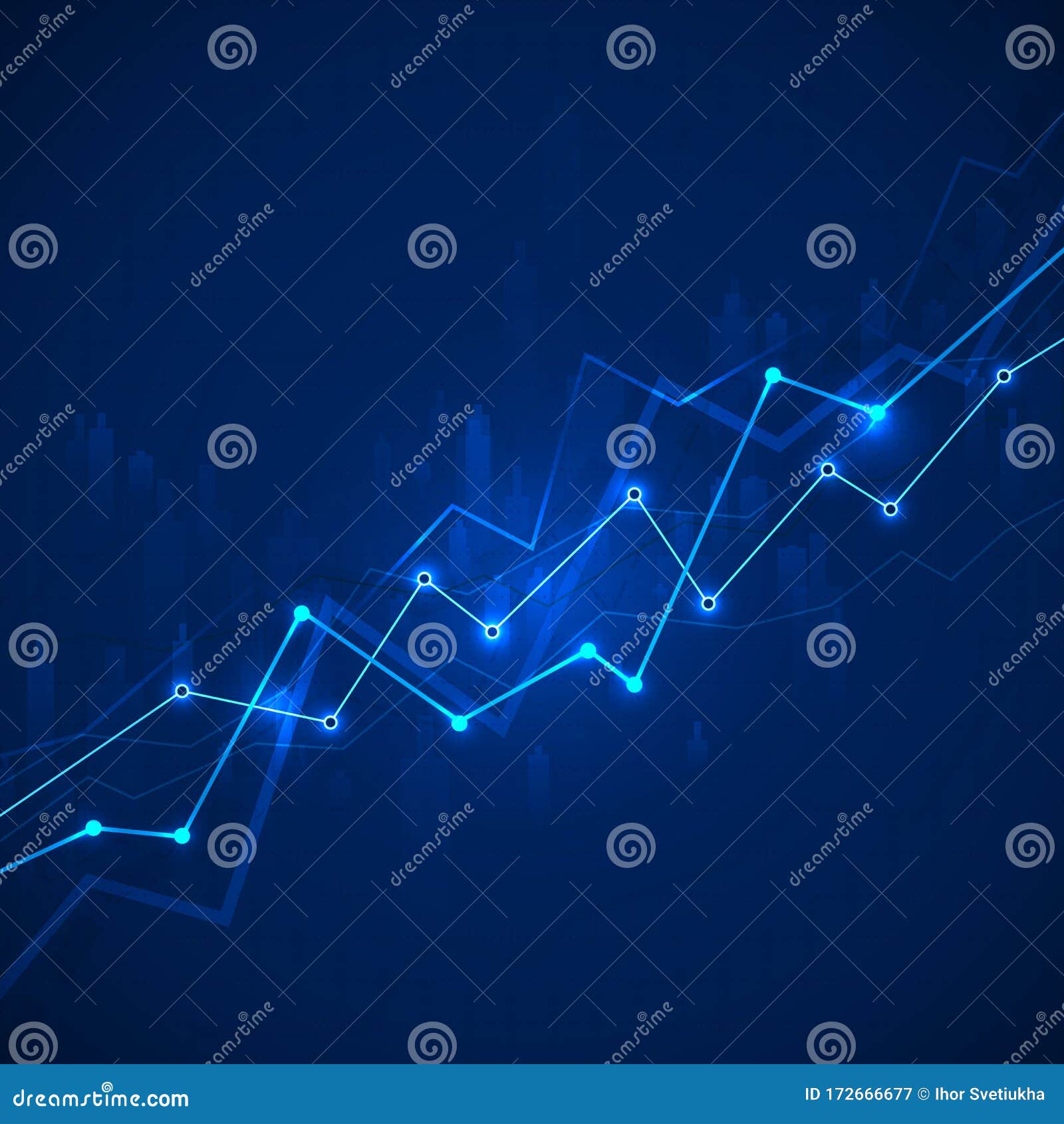 Abstract Financial Chart with Graph and Stock Market on Blue Background ...