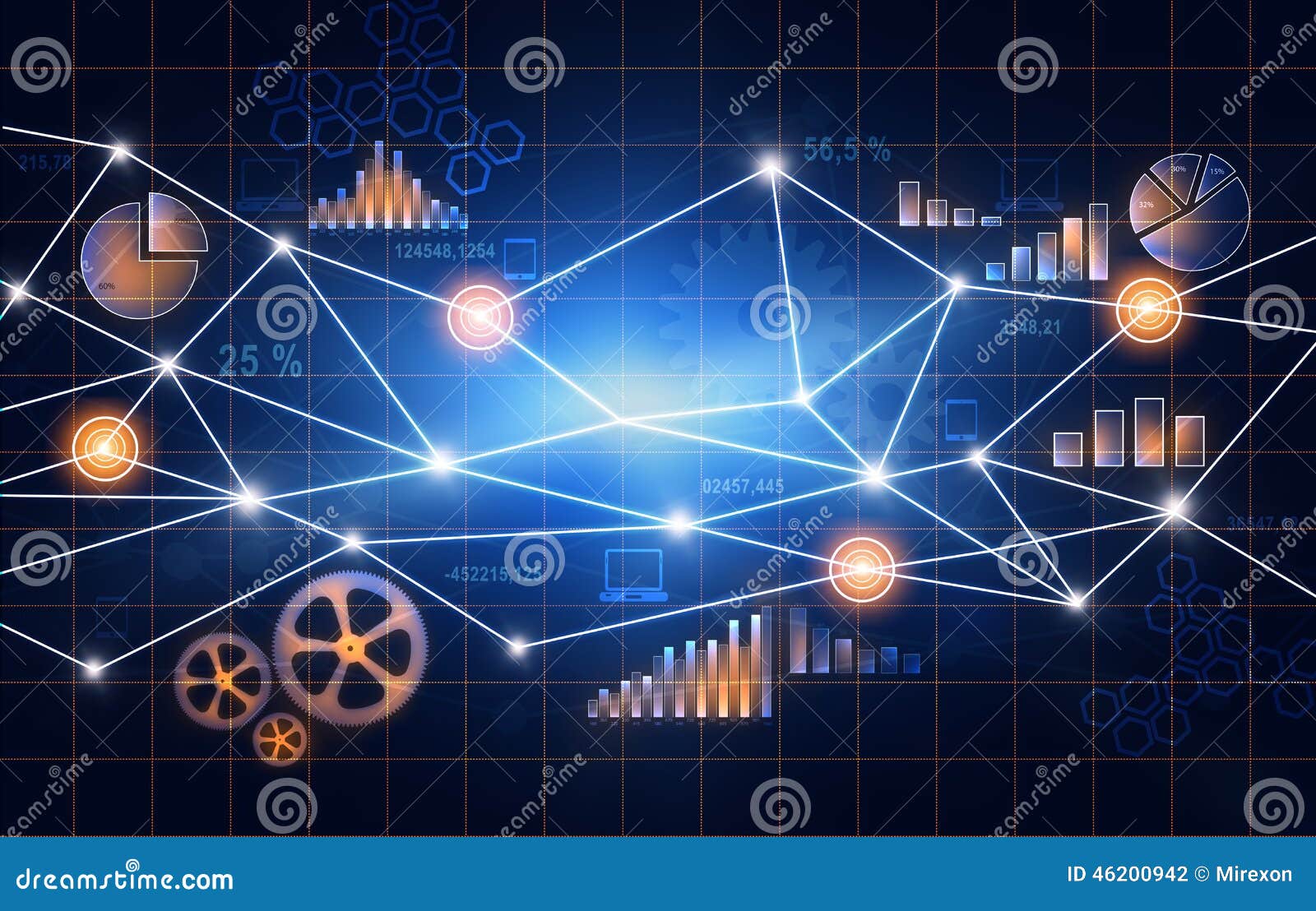 Abstract Financial Charts on the Network of Points Stock Illustration ...