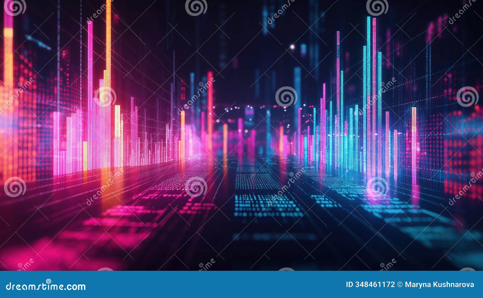 Dynamic Bar Chart Glowing In Shades Of Green And Blue, With Upward ...