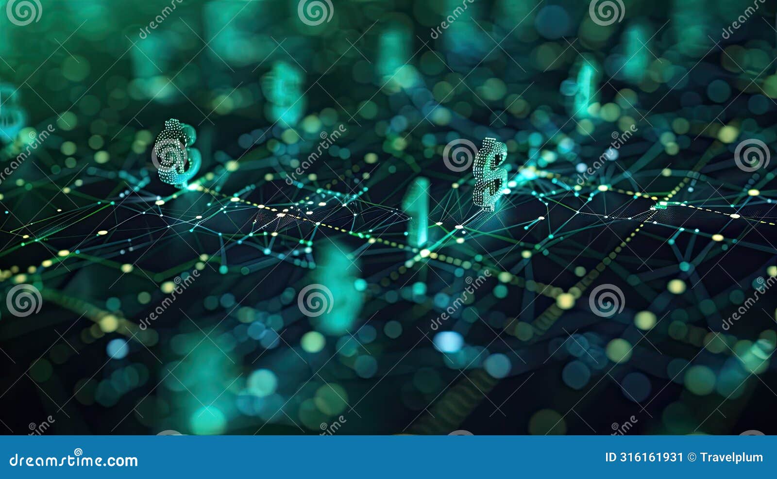 Abstract Financial Green Background with Data, Numbers and Dollar Signs ...