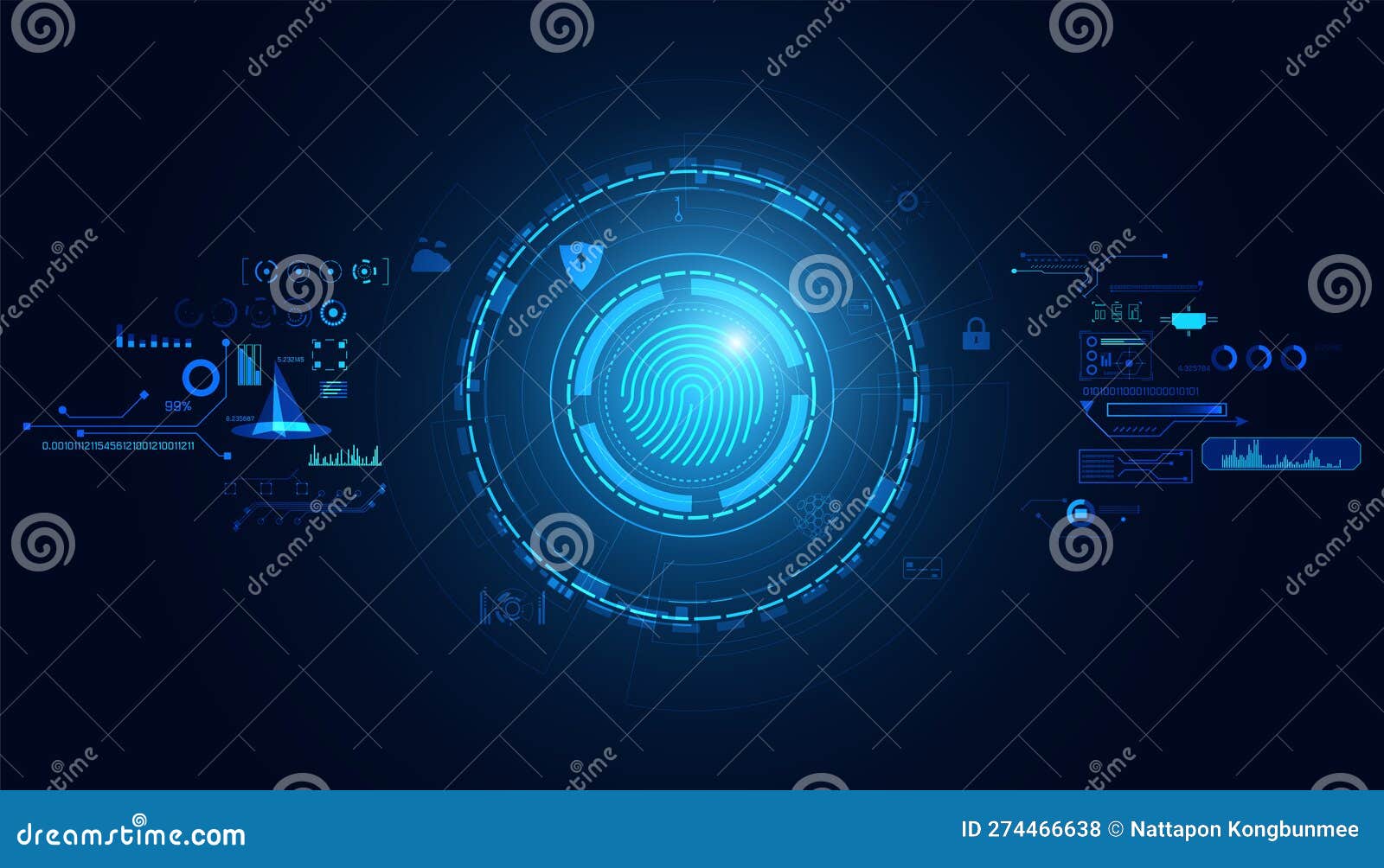 Abstract Fingerprint On Digital Blue Background Concept Safe Data ...