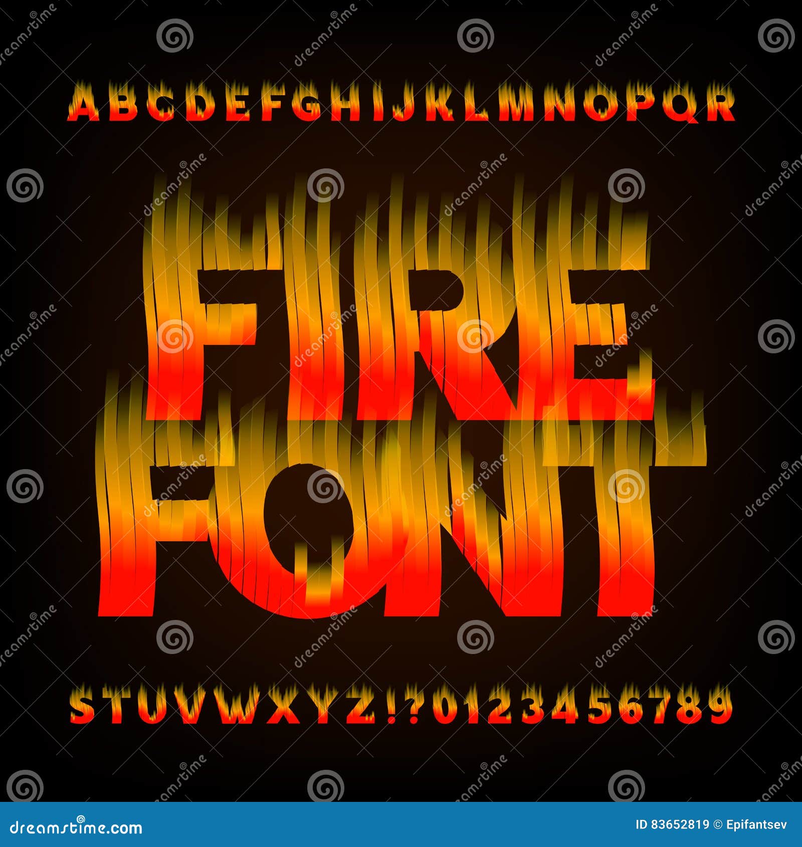 Abstract Fire Alphabet Font. Flame Effect Letters and Numbers on a Dark ...