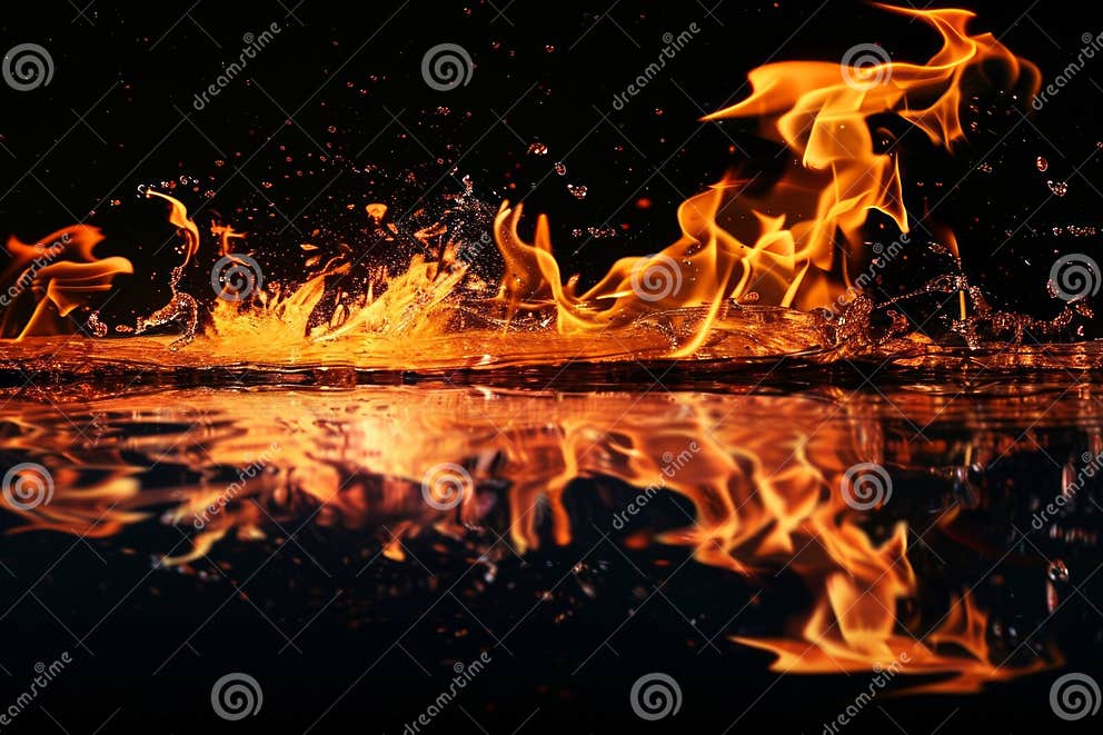 Abstract Fire Flames Reflection on Water Surface Creating an Artistic ...